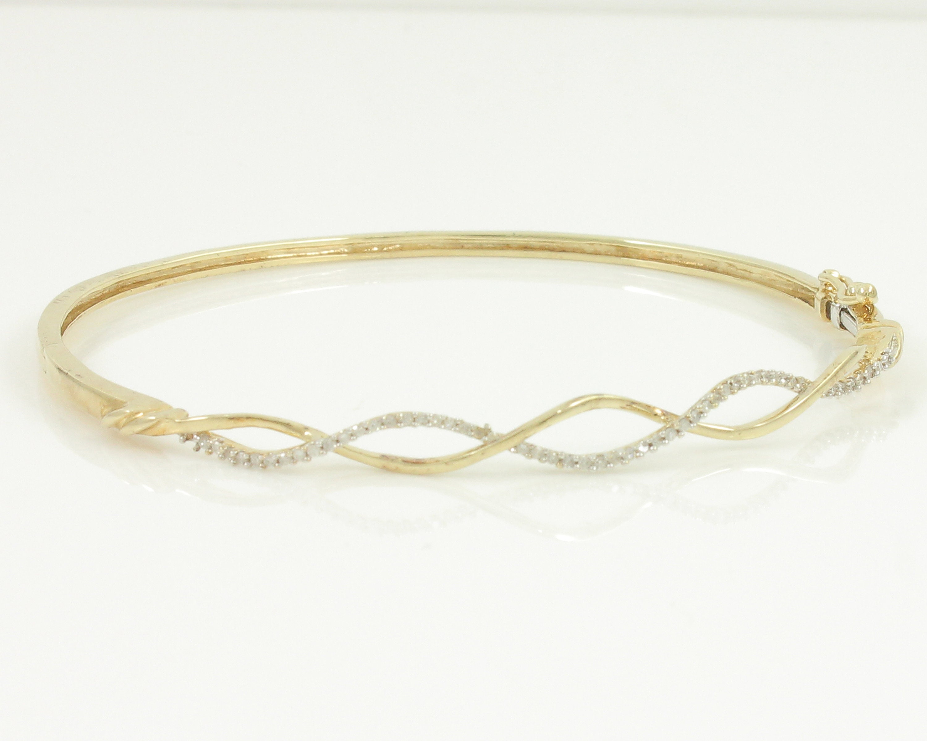 Vintage 10K Diamond Bangle Bracelet, 10K Yellow Gold .25 CT Diamond ...