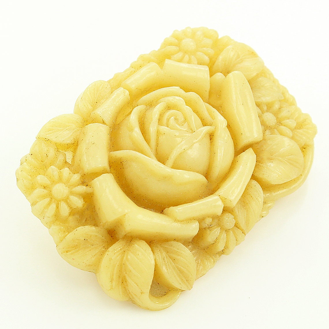 Vintage Japanese Art Deco Floral Celluloid Brooch - Cream Plastic Rose ...