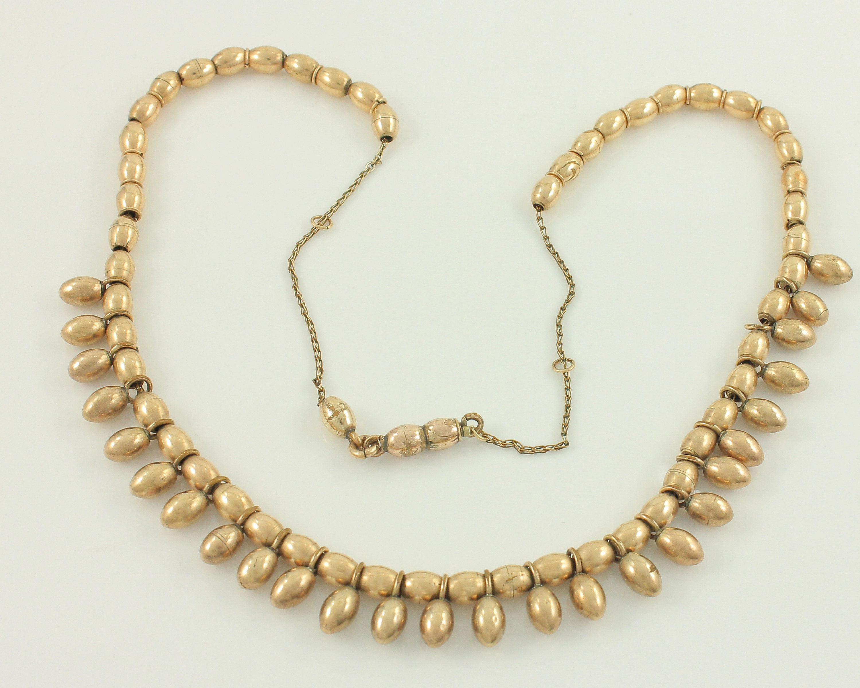 Victorian Gold Filled Ovoid Beaded Necklace, Vintage Rosy Gold Fill ...