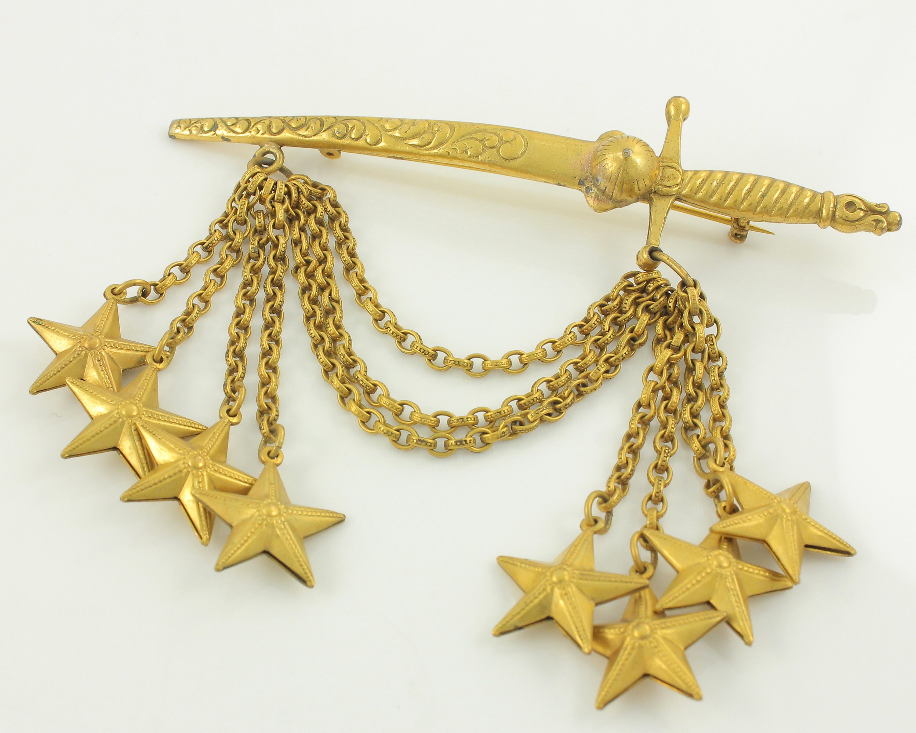 Vintage Sword and Stars Swag Brooch, WWII Style Metal Specialty Co. Pin ...