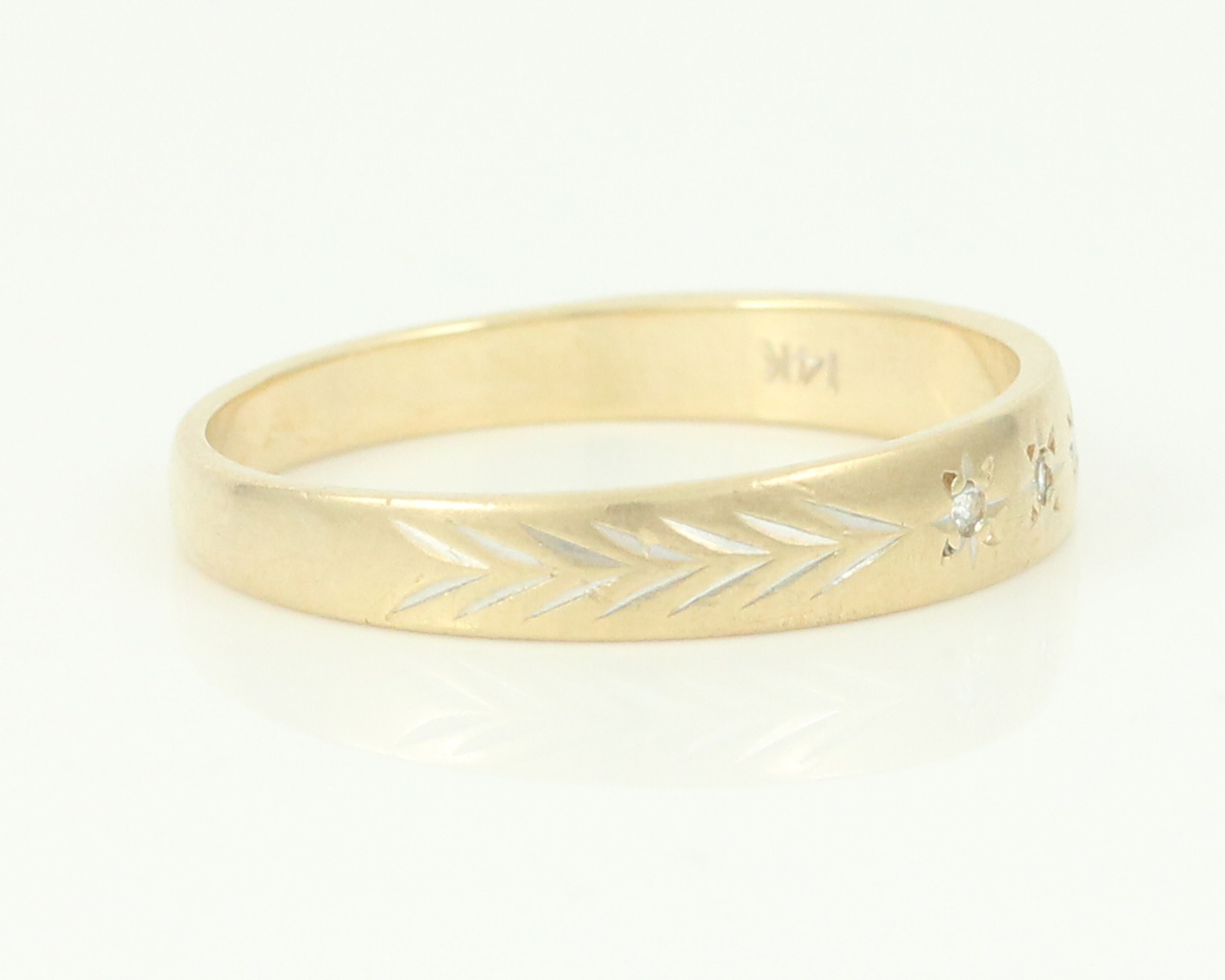 Vintage 14K Diamond Engraved Wedding Band, 1960s 14K Magic Glo Wedding ...