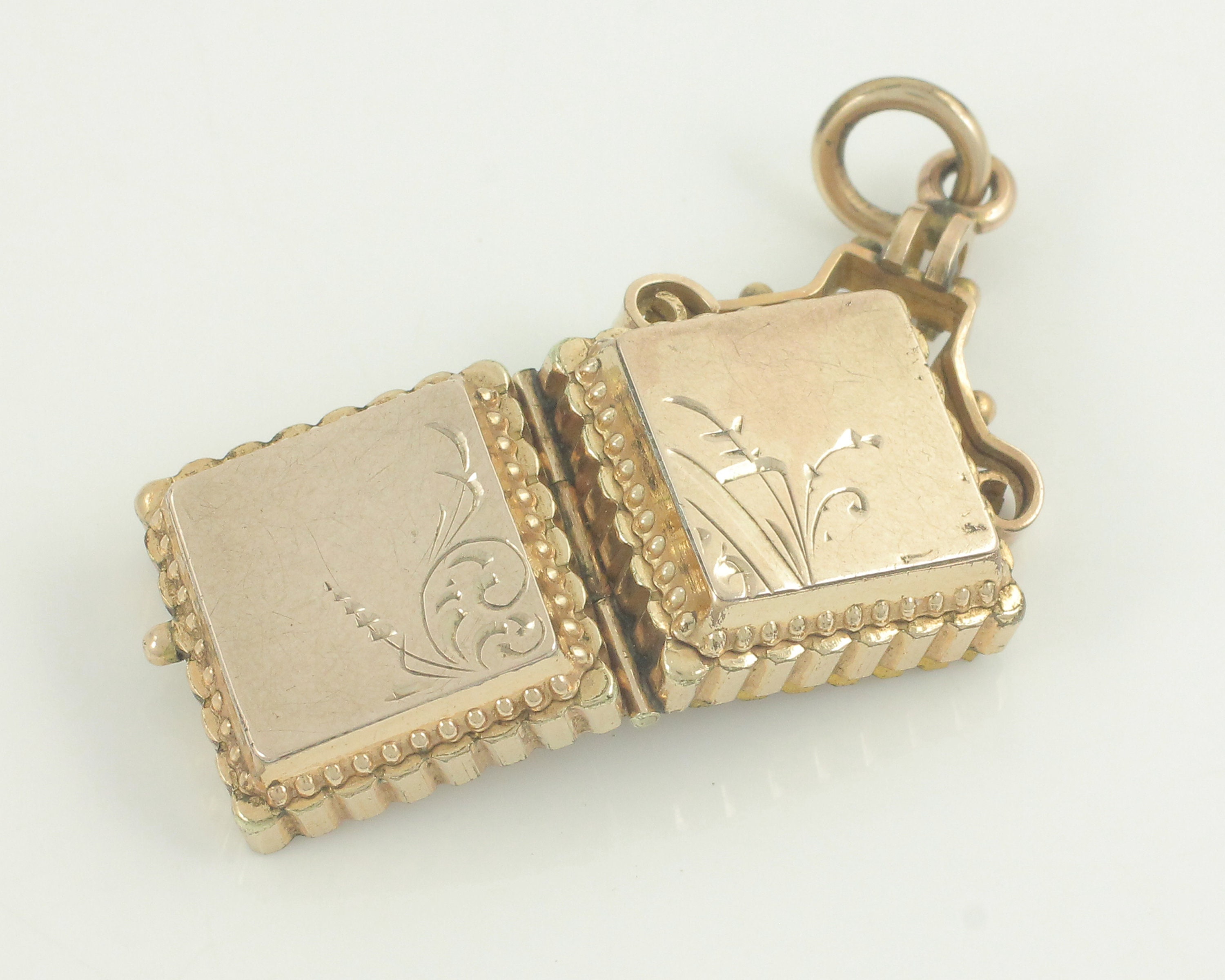 Antique Gold Filled Locket Pocket Watch Fob, Engraved Victorian 10K GF ...