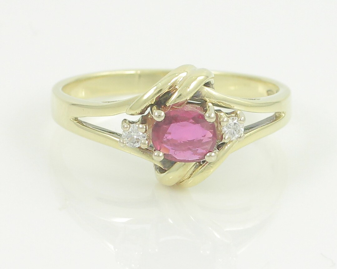 Vintage 14K Ruby Diamond Ring, 14K Heat Treated Ruby Diamond Ring, 585 ...