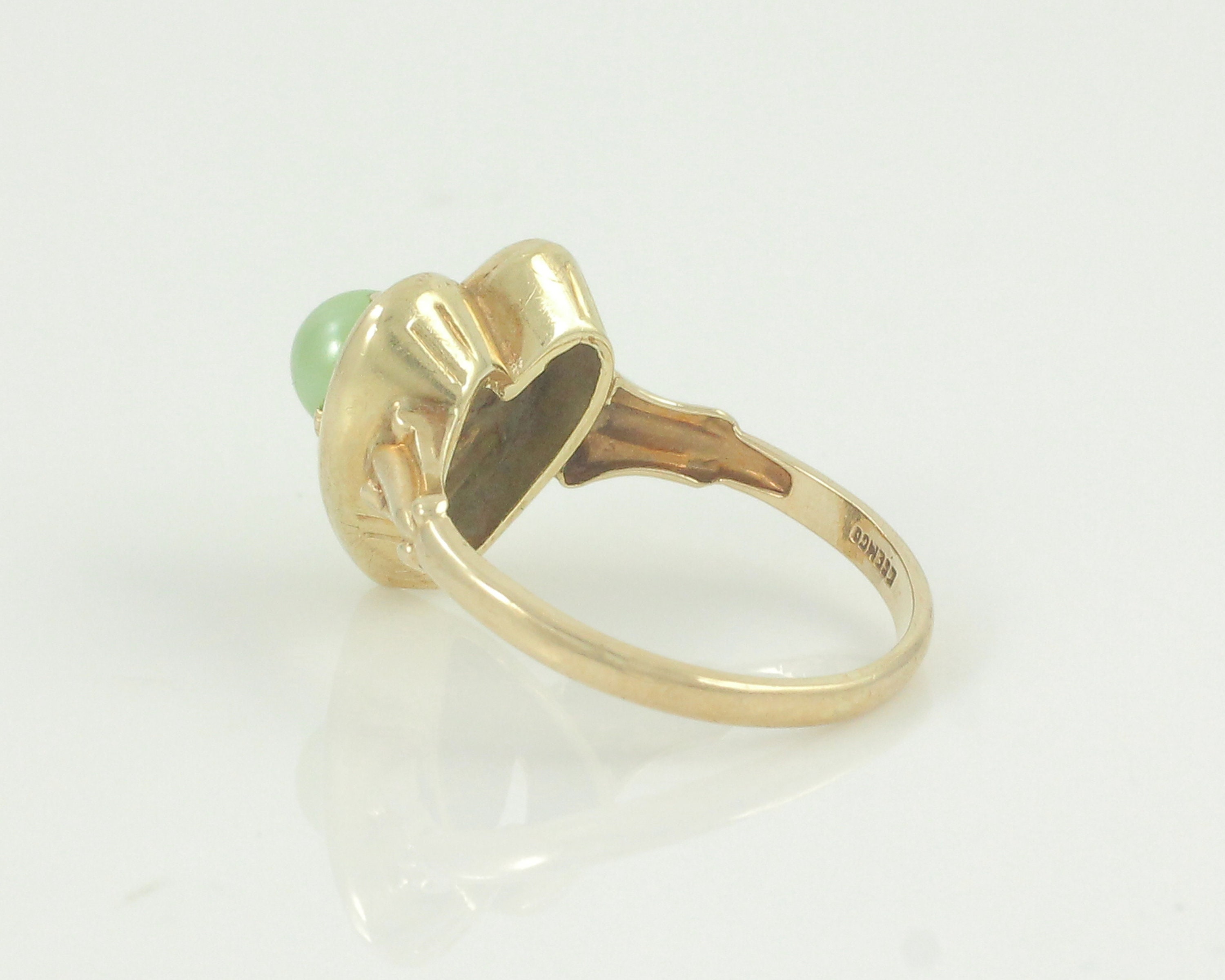 Vintage 10K Heart Flower Pinky Ring with Green Pearl, ESEMCO 10K Solid ...