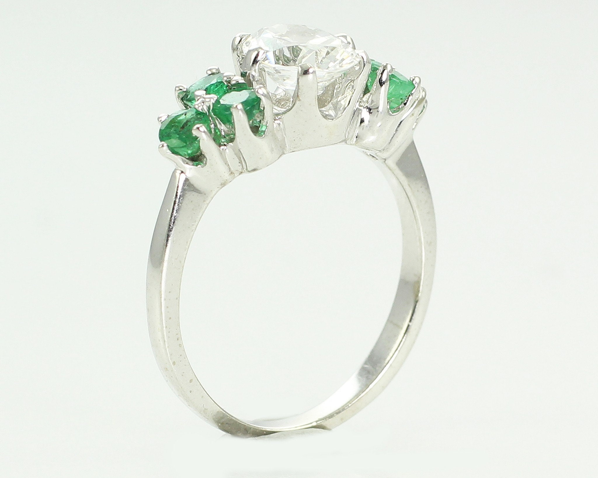 Vintage 14K White Gold YAG Lab Created Emerald Engagement Ring ...