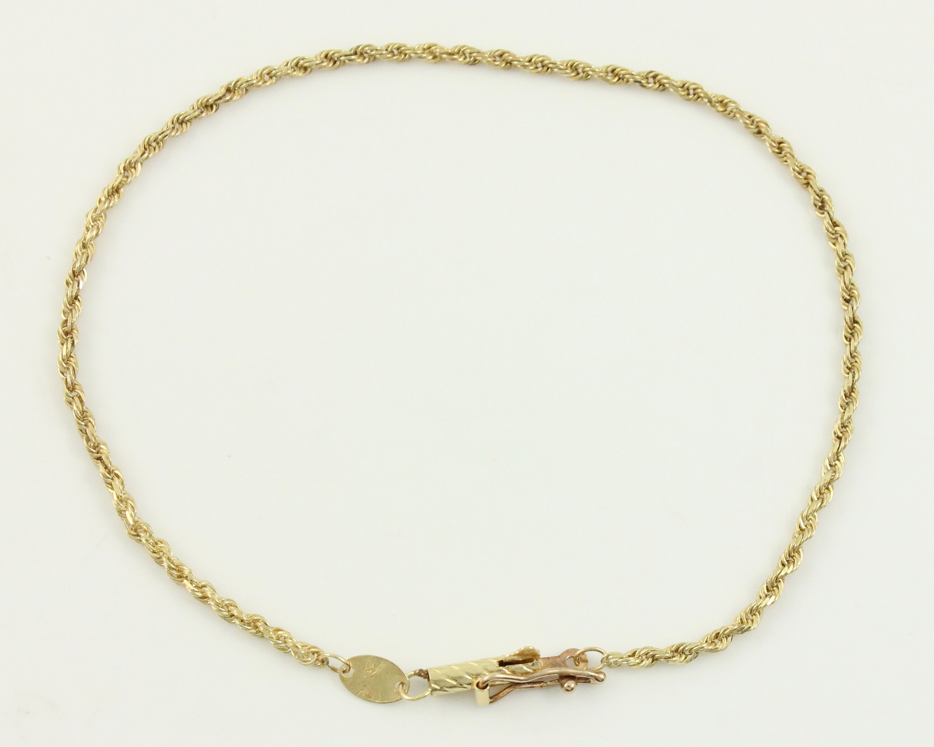 Vintage 10K Gold Diamond Cut Rope Bracelet, 1980s 10K Rope Chain ...