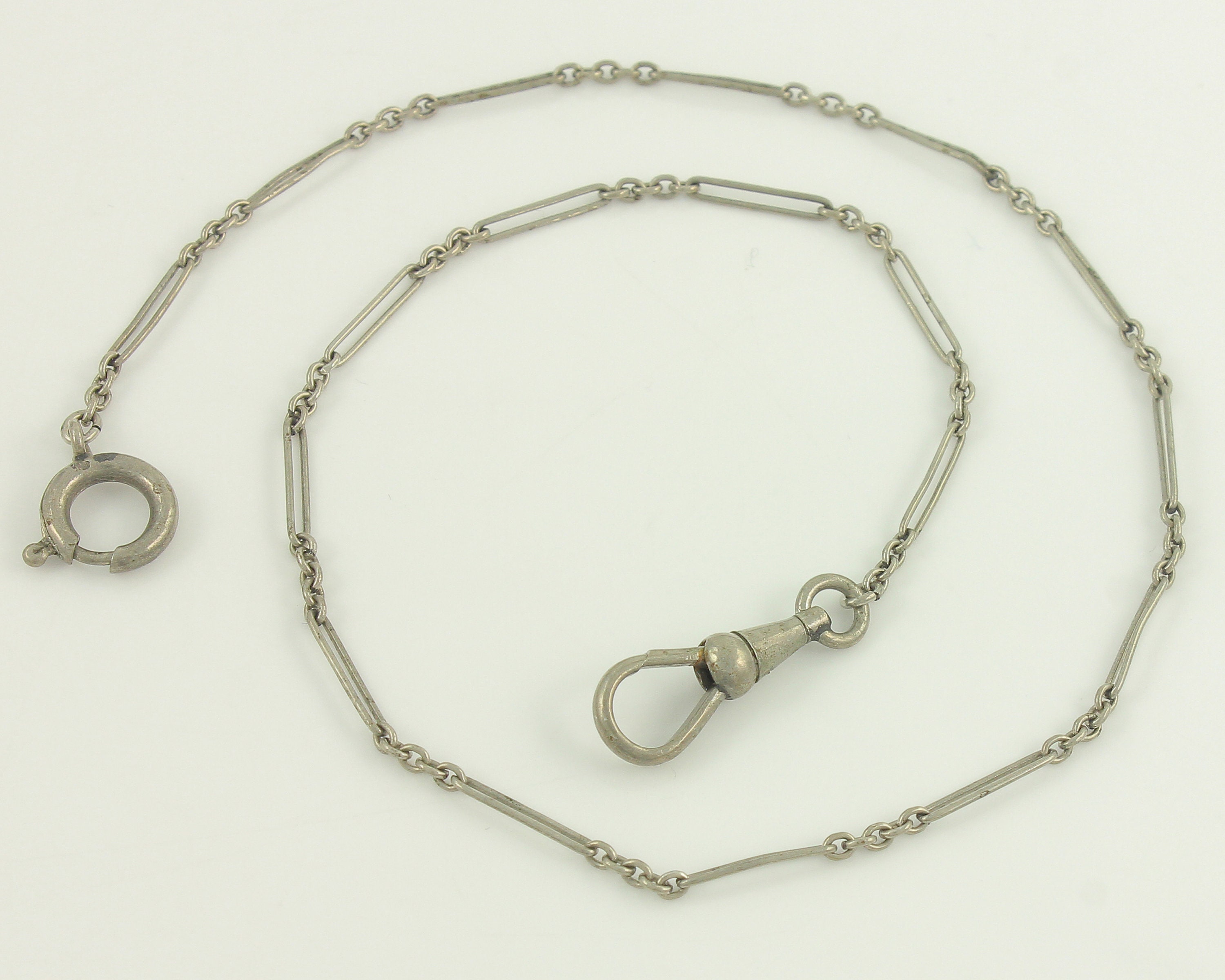 Edwardian Sterling Silver Vest Watch Chain - Vintage Pocket Watch - 13 ...