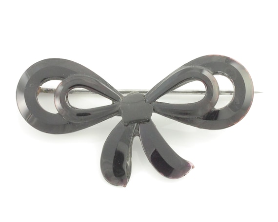 Victorian Mourning Bow Brooch, Victorian Black Glass … - Gem