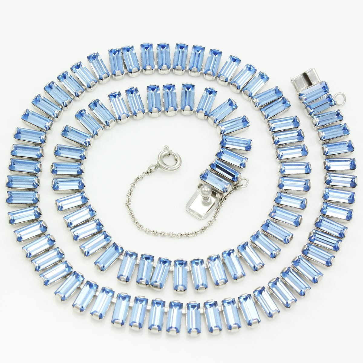 Vintage Signed B. David Light Blue Baguette Rhinestone Choker Necklace ...