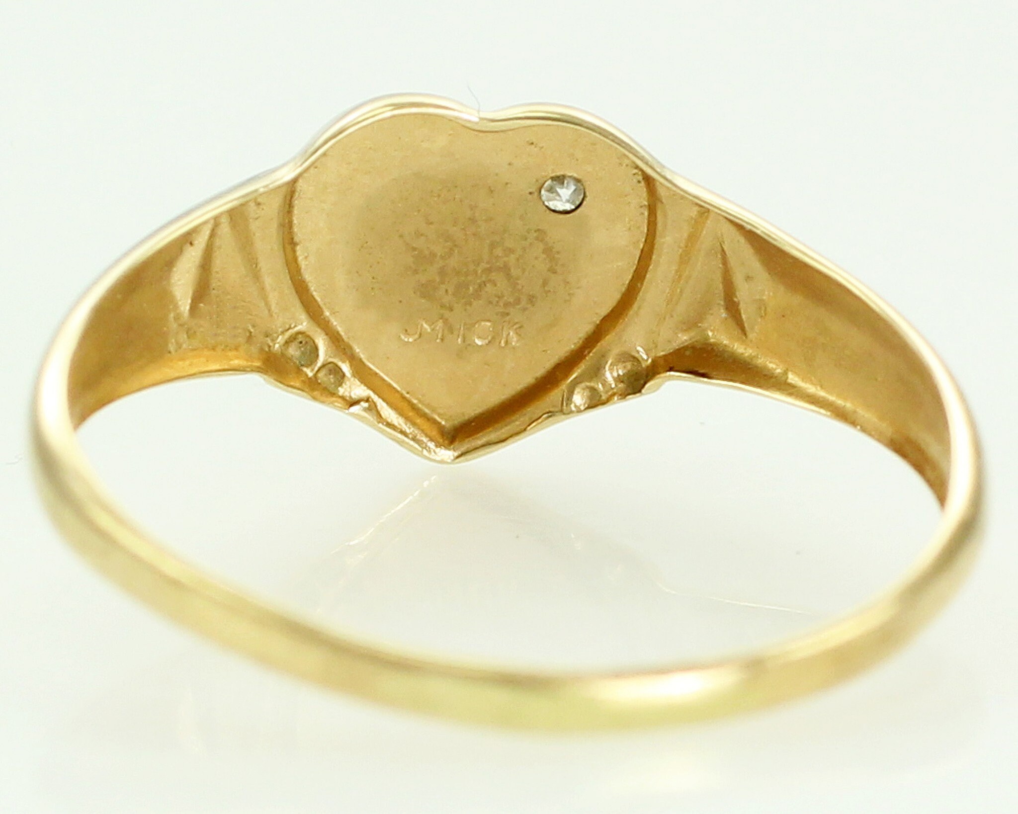 Tiny 10K Gold Diamond Heart Signet Ring - 1980s Vintage Dainty Yellow ...