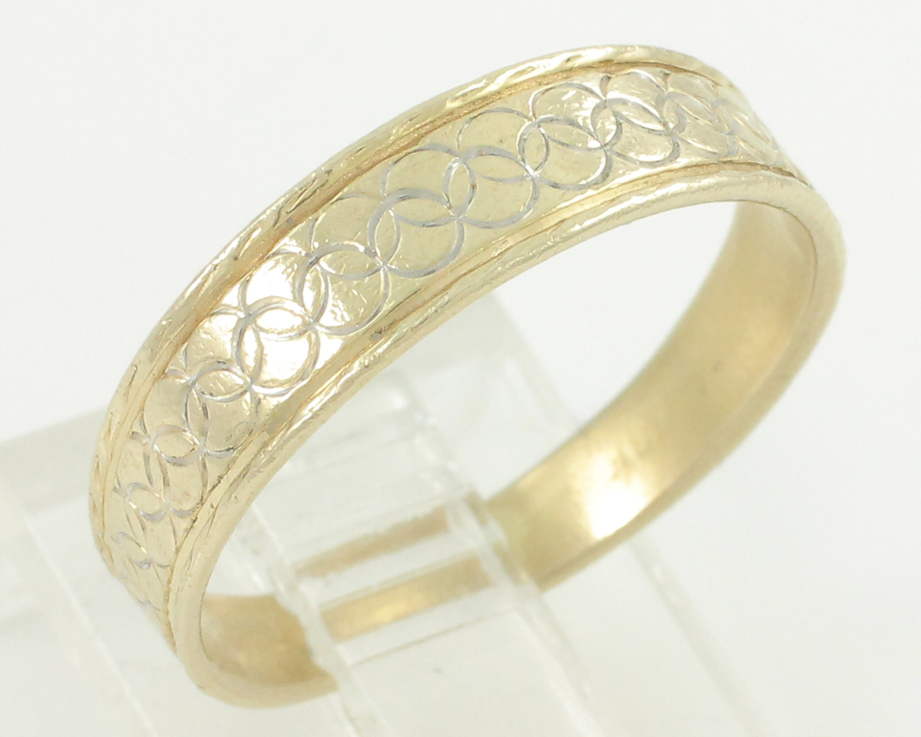 Vintage 10K Engraved Tapered Wedding Band, 1960s Yellow and White Gold ...