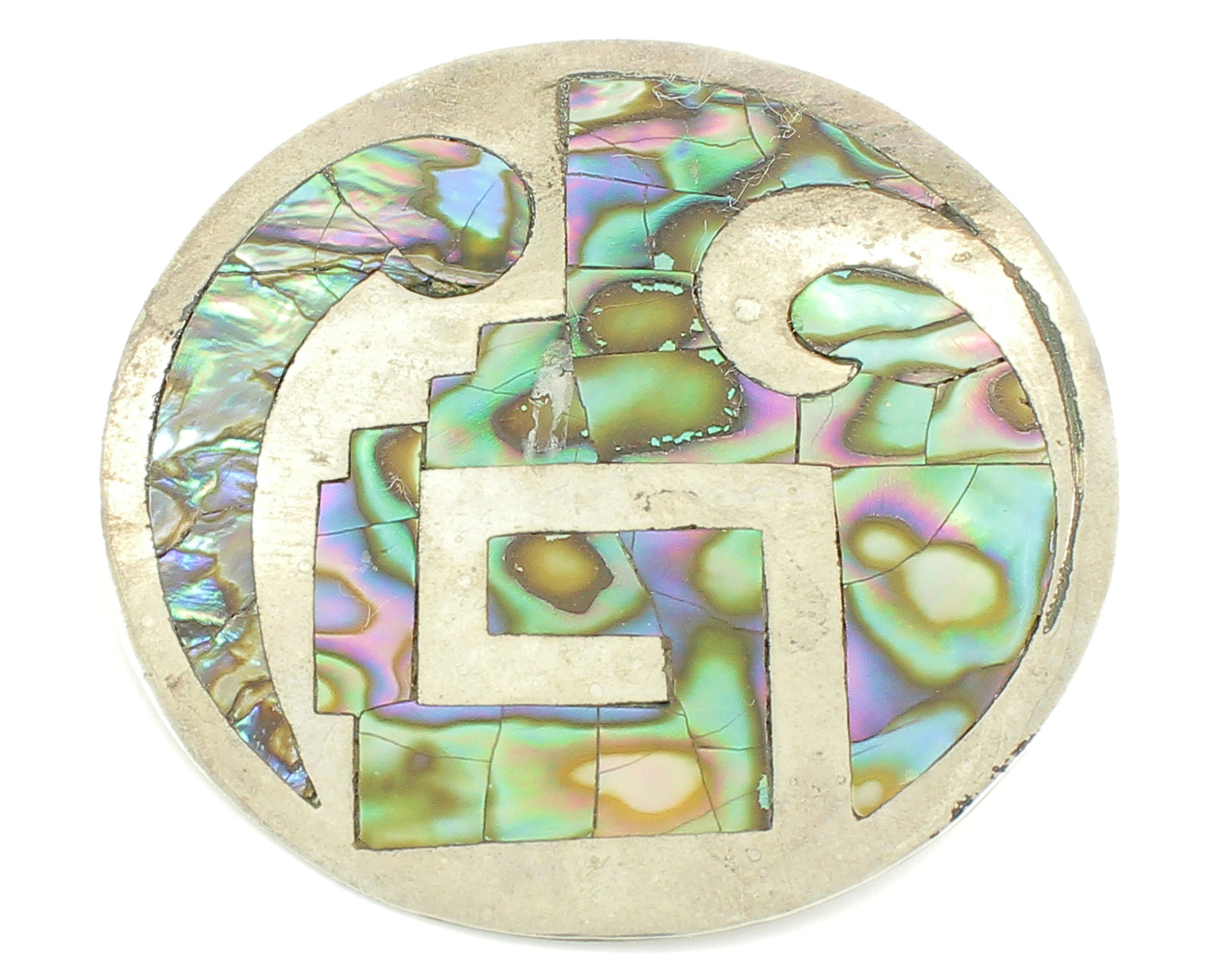 Mexican Abalone Sterling Pendant Brooch - Mexico 925 Silver Shell Pin ...