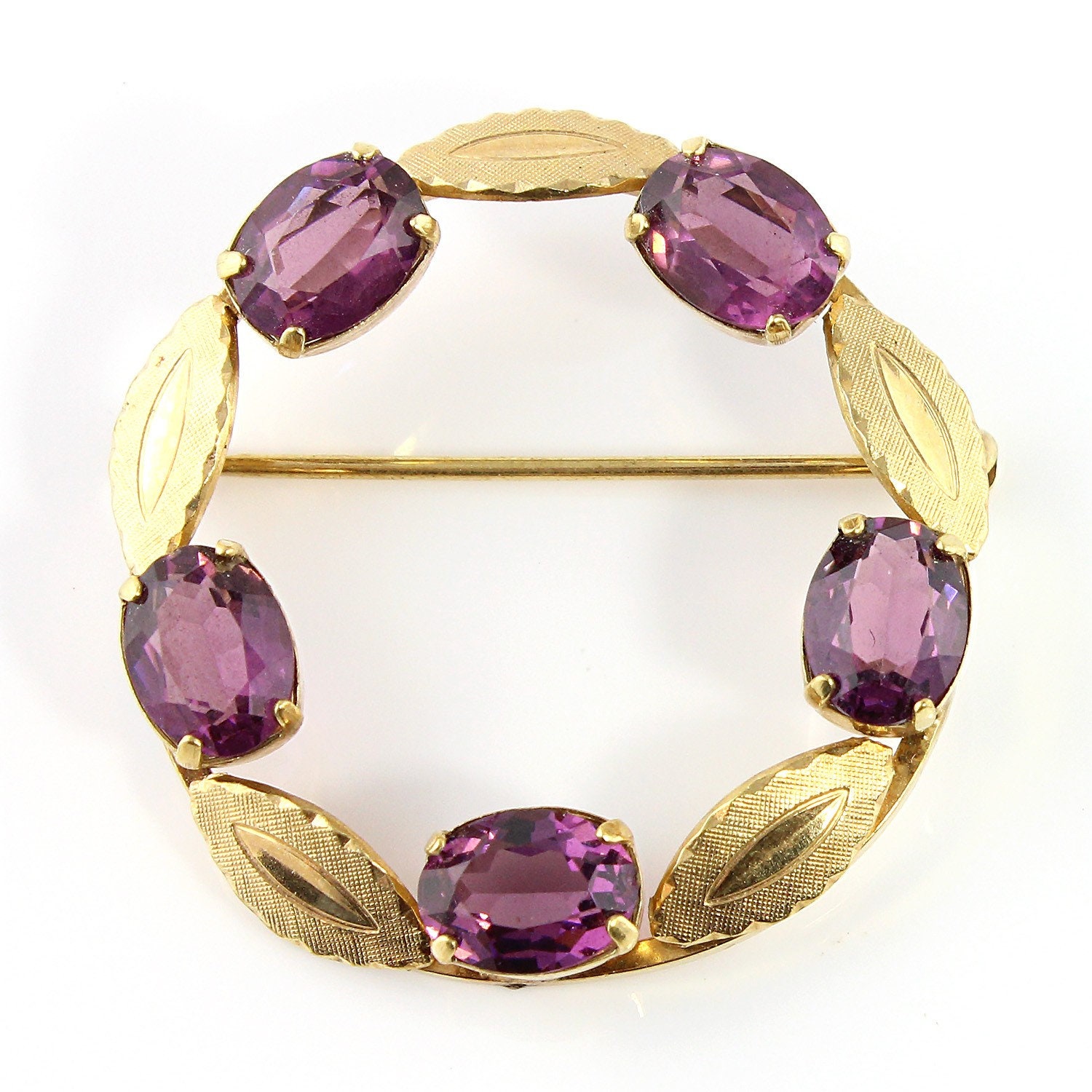 Vintage Amethyst Circle Pin Brooch Signed D. 12K GF - Gold Filled ...