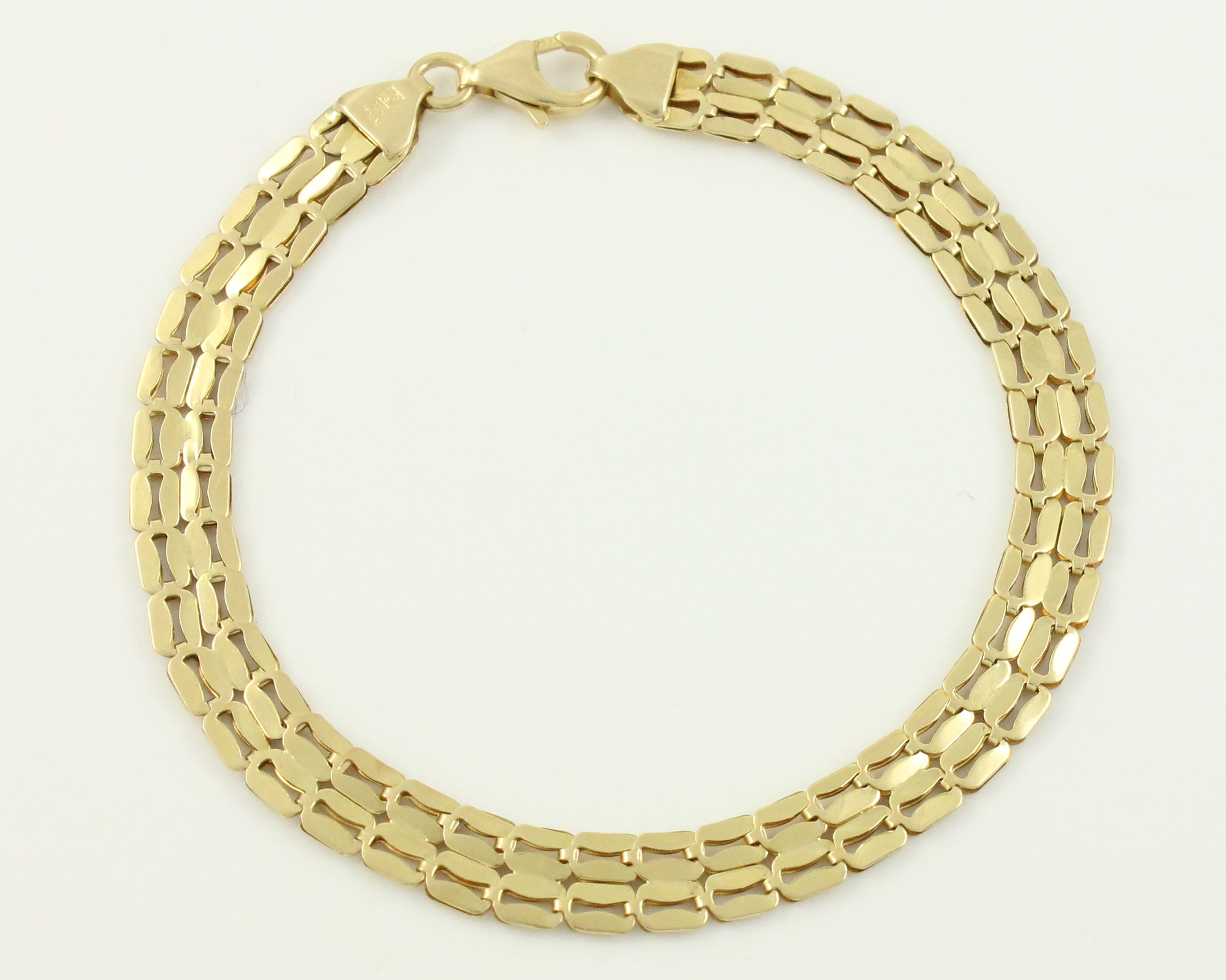 Vintage 14K Yellow Gold Flat Link Bracelet, 7.5 inch Flat Chain Solid ...