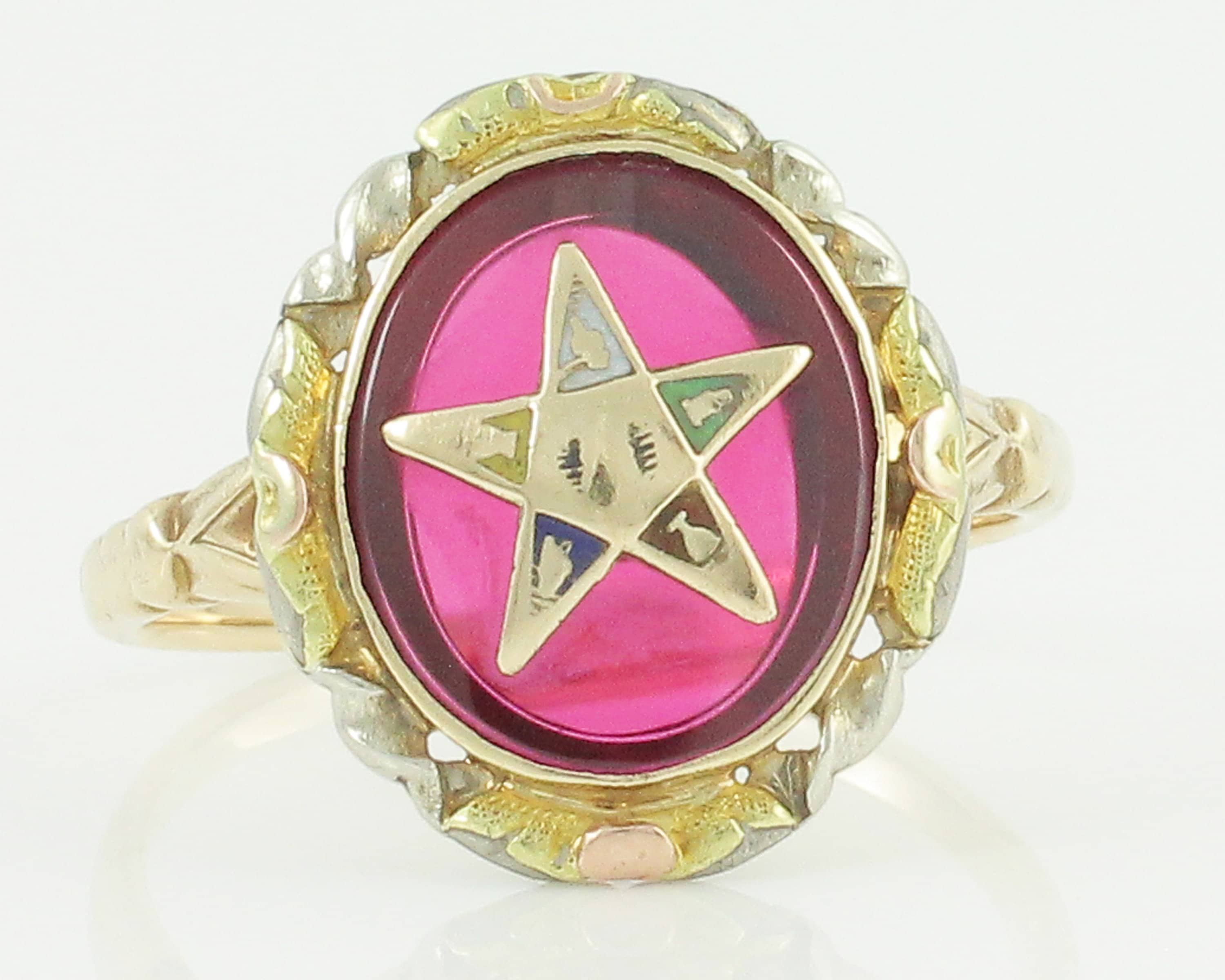 Ladies Eastern Star 10K Created Ruby Ring - Vintage OES Ring Size 6.5 ...