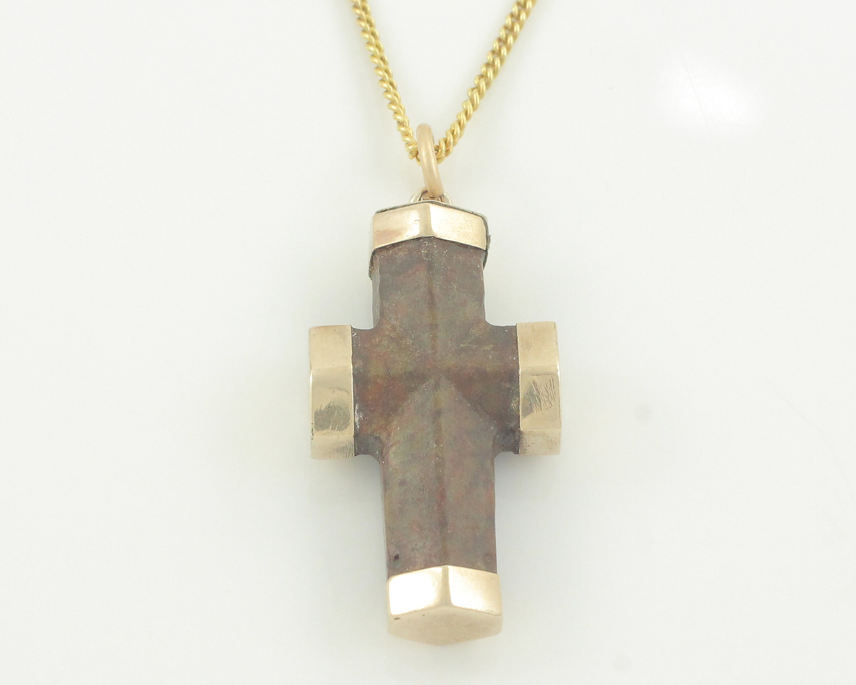 Victorian Staurolite Cross 14K Gold Filled Pendant Necklace, Antique ...