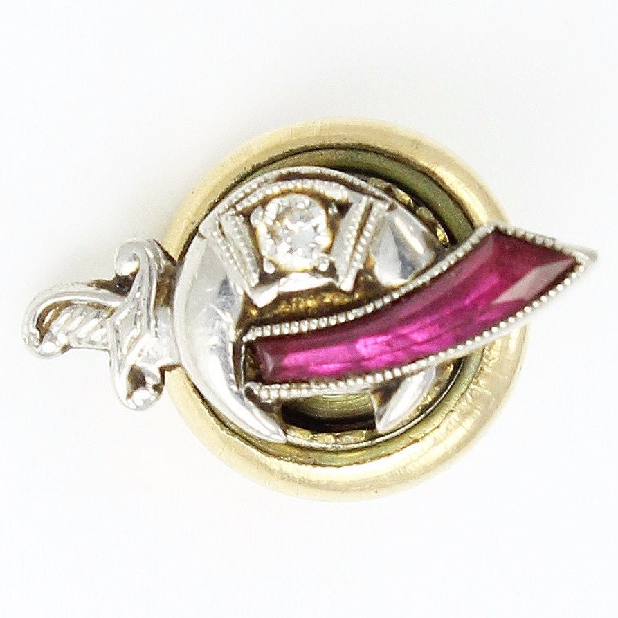 Vintage 10K Diamond Created Ruby Shriner Lapel Pin, Vintage 10K Masonic ...
