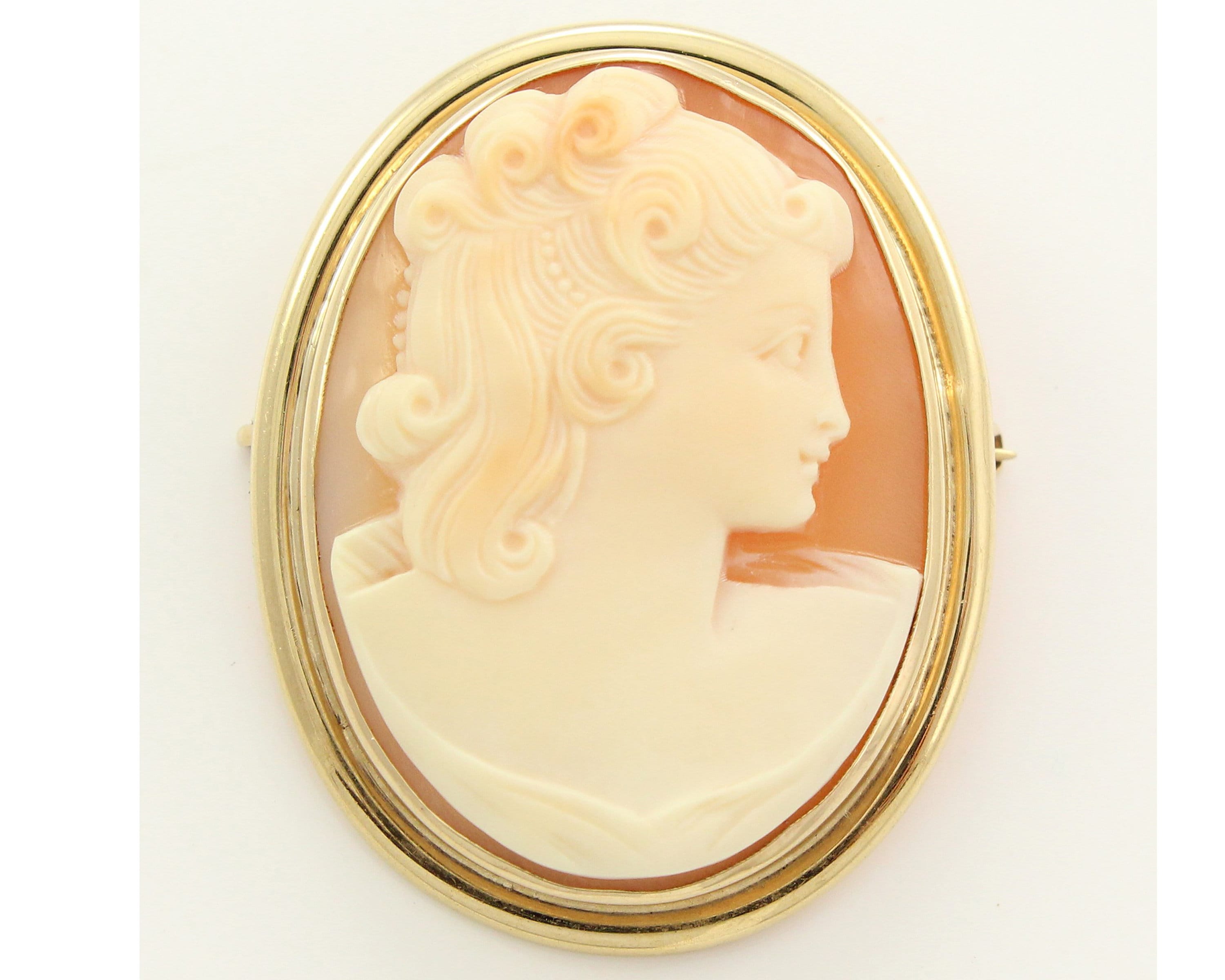 Vintage 14K Cameo Brooch, 14K Shell Cameo Pin Pendant, Vintage Gold ...