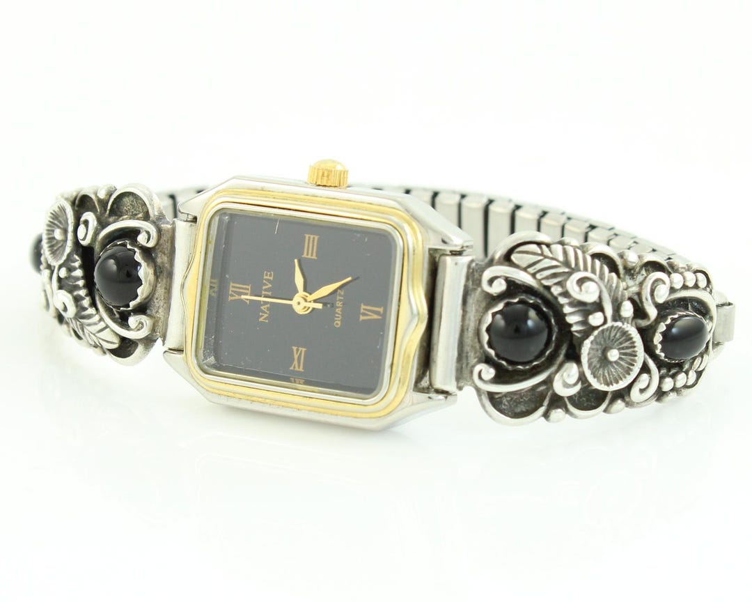 Vintage Southwestern Sterling Onyx Watch Tips: STC USA - Etsy