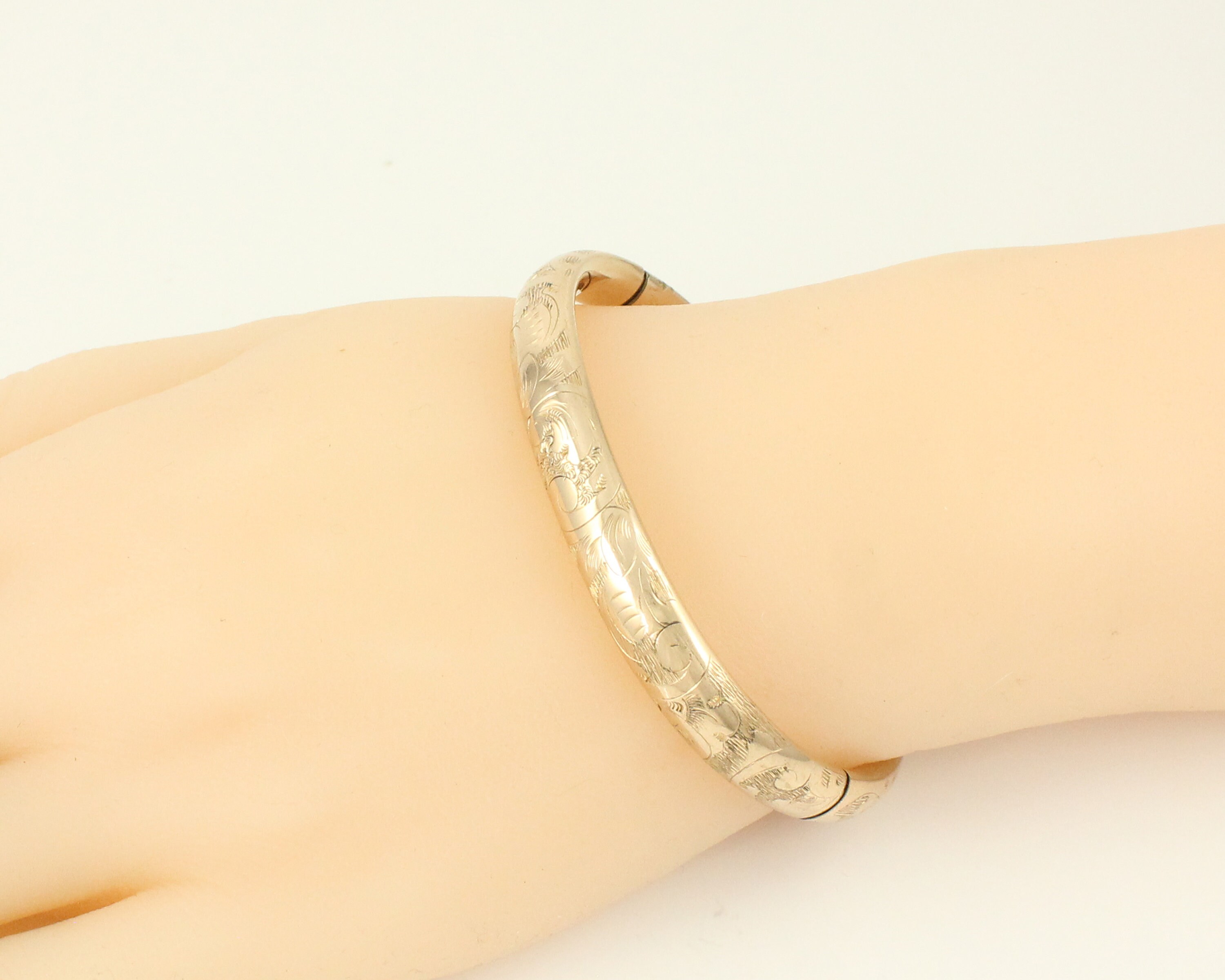 Vintage Engraved Bangle Bracelet Rolled Gold Plate, Victorian Flourish ...