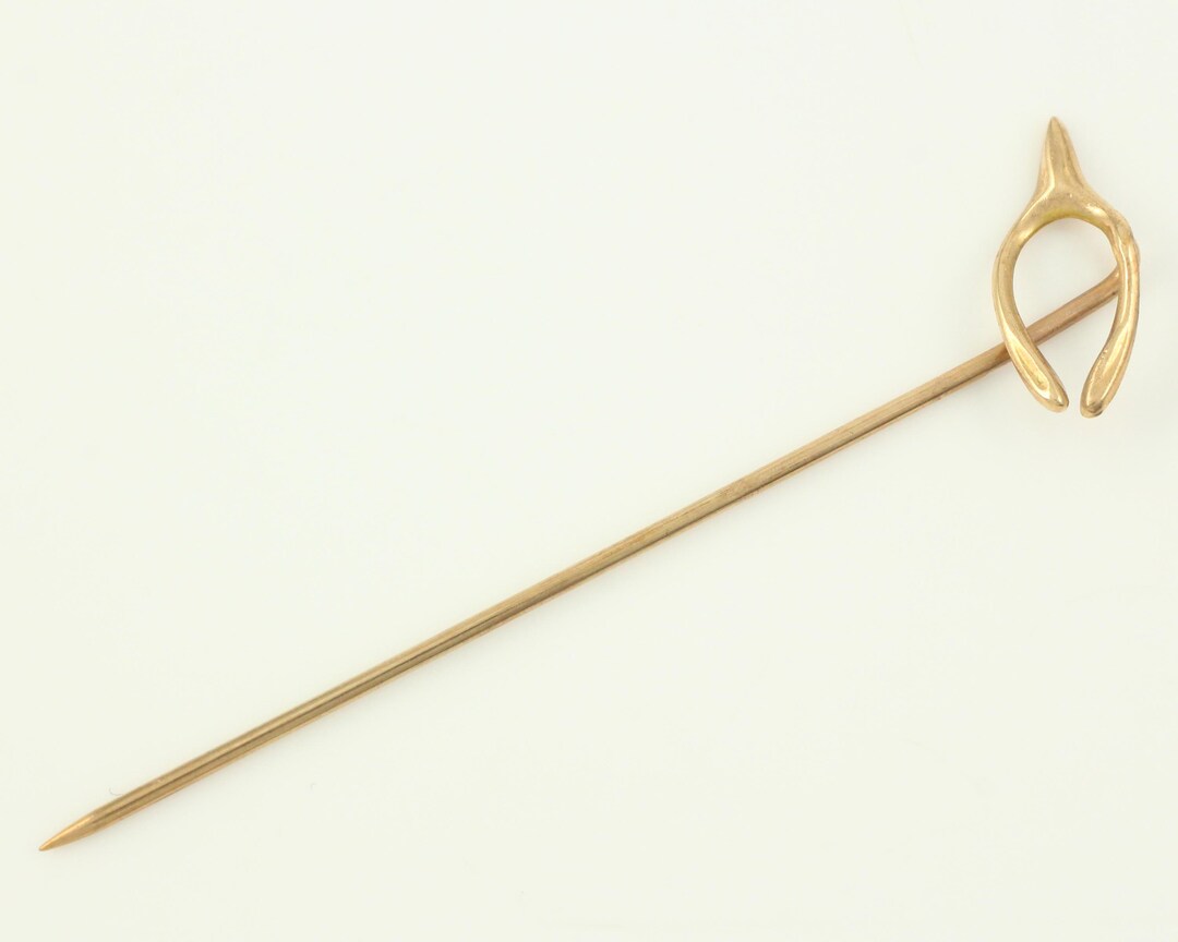 Antique 14K Wishbone Stick Pin, Edwardian 14K Gold Cravat Pin, Vintage ...