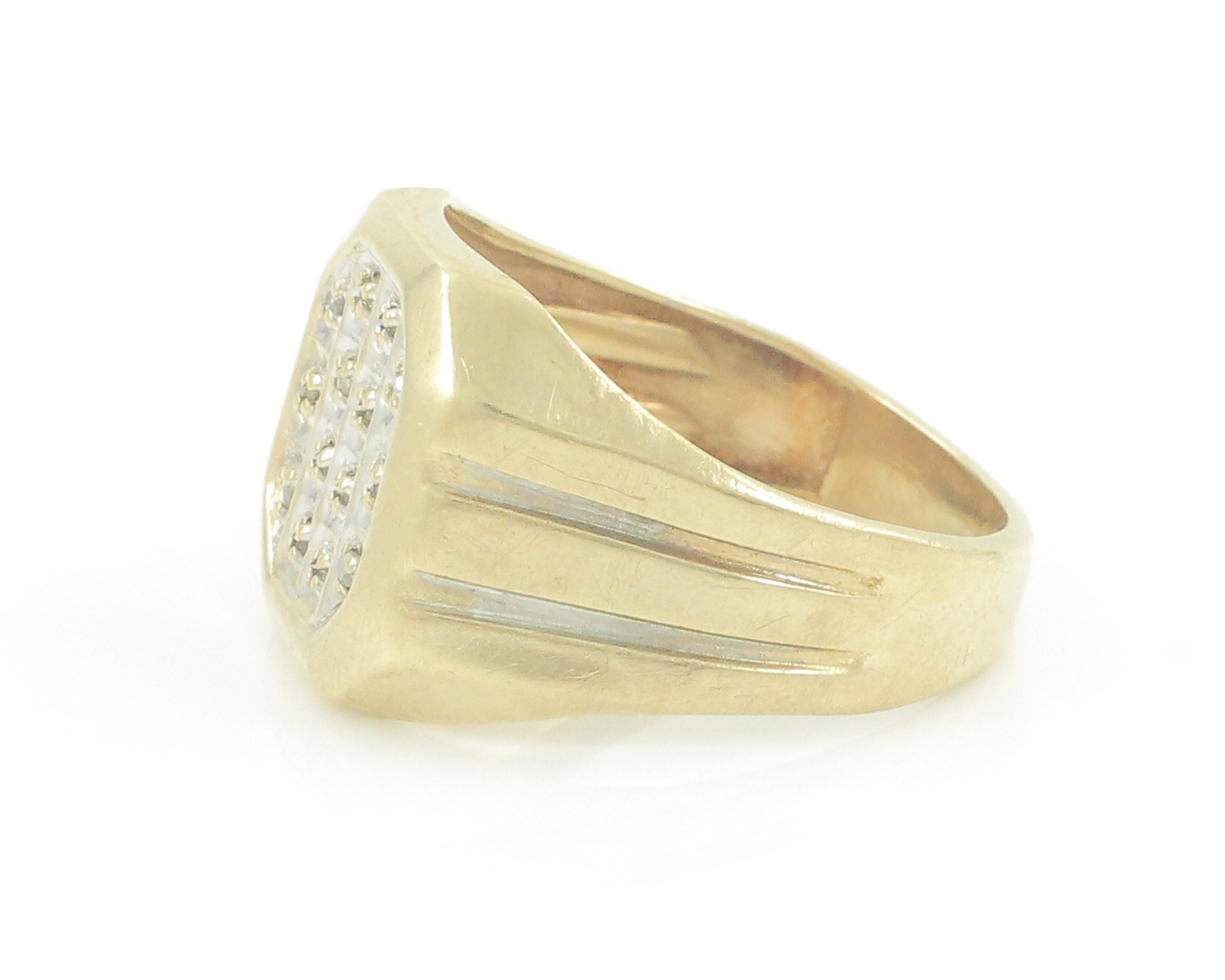 Vintage Diamond 10K Gold Mens Ring, 1980s .10 CT Diamond 10K Ring ...