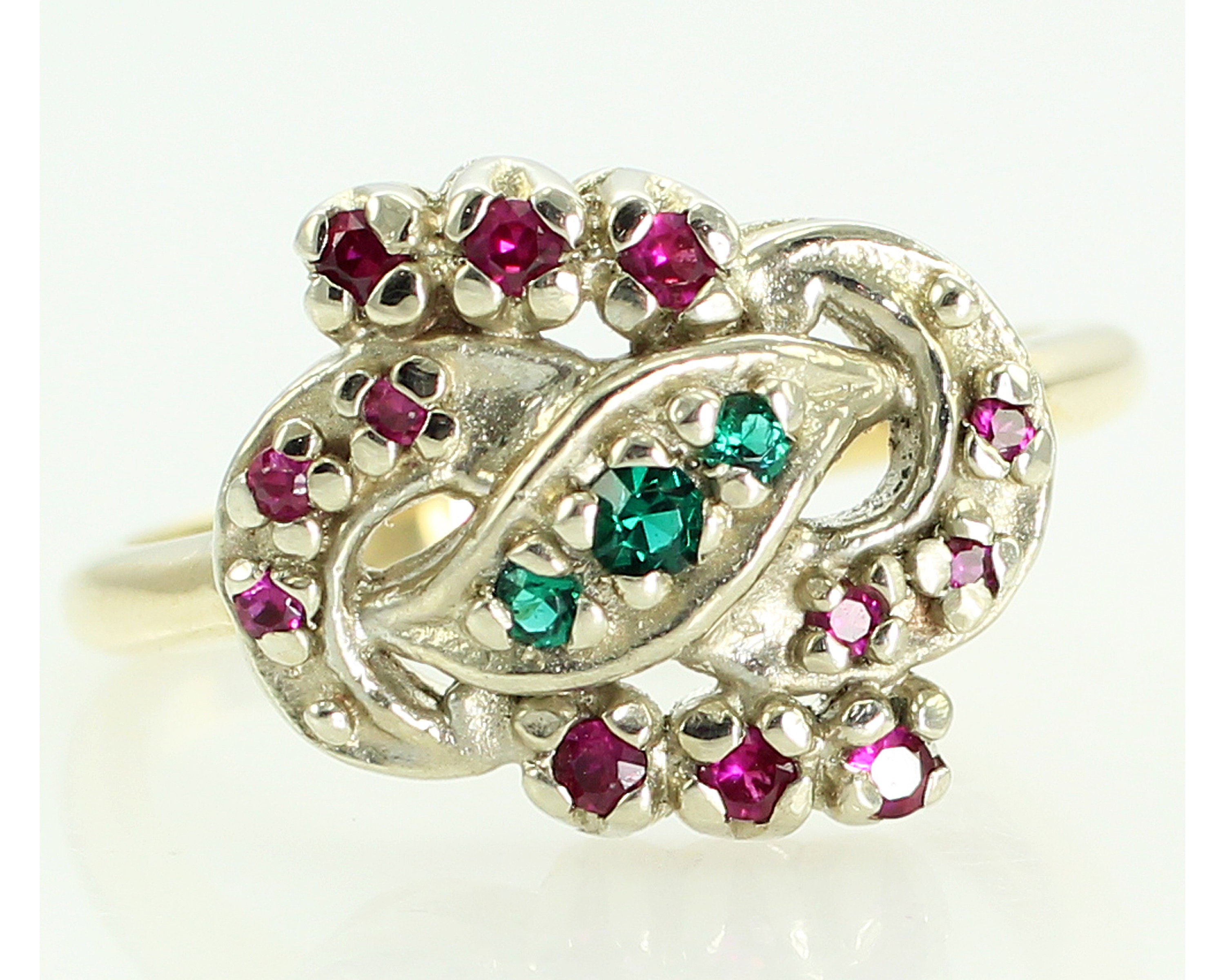 Vintage Ruby Emerald Knot Ring 14K White Gold, Vintage 14K LabCreated ...