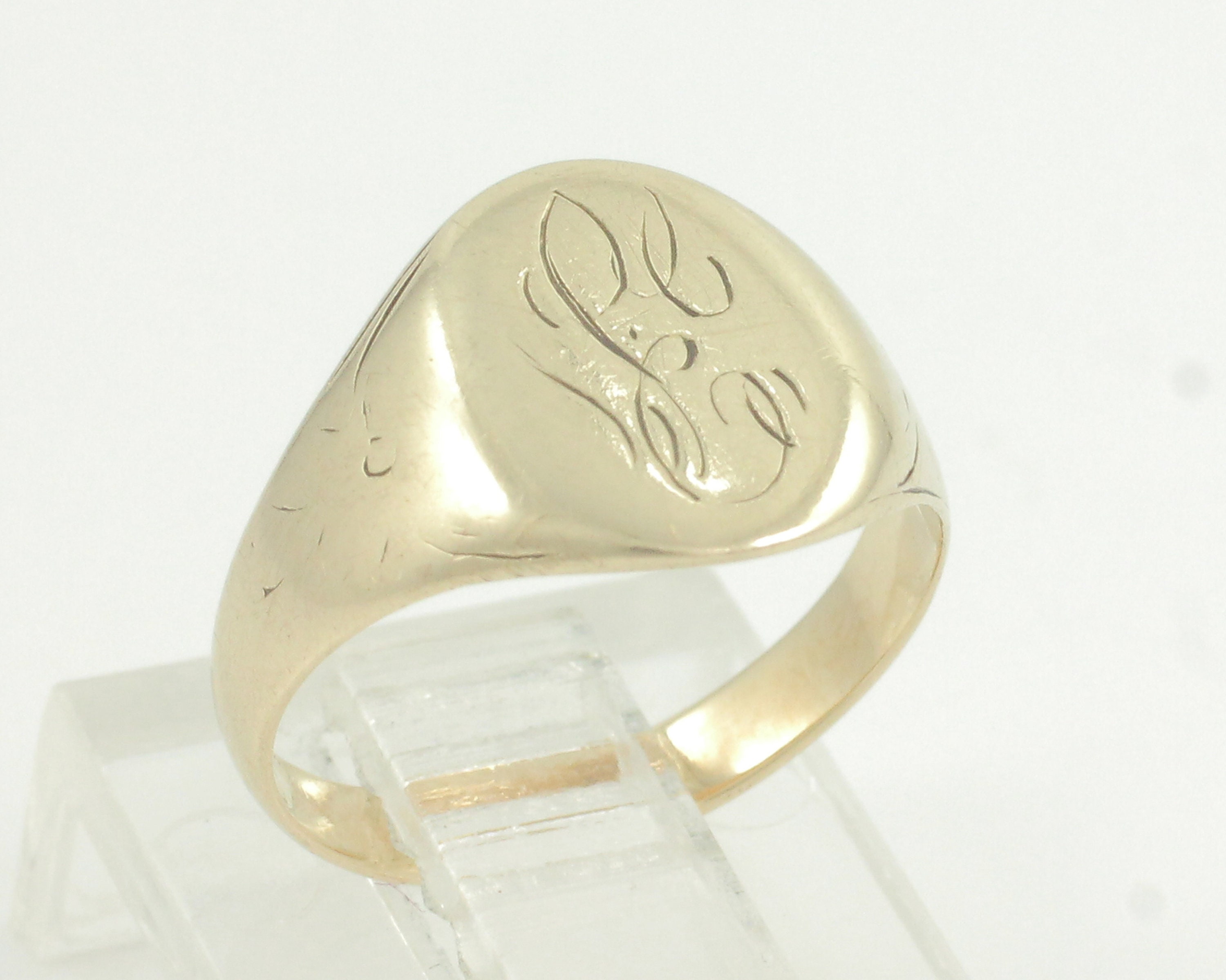 Vintage 10K Oval Signet Ring, Edwardian 10K Gold Youth Signet Ring, 10K ...