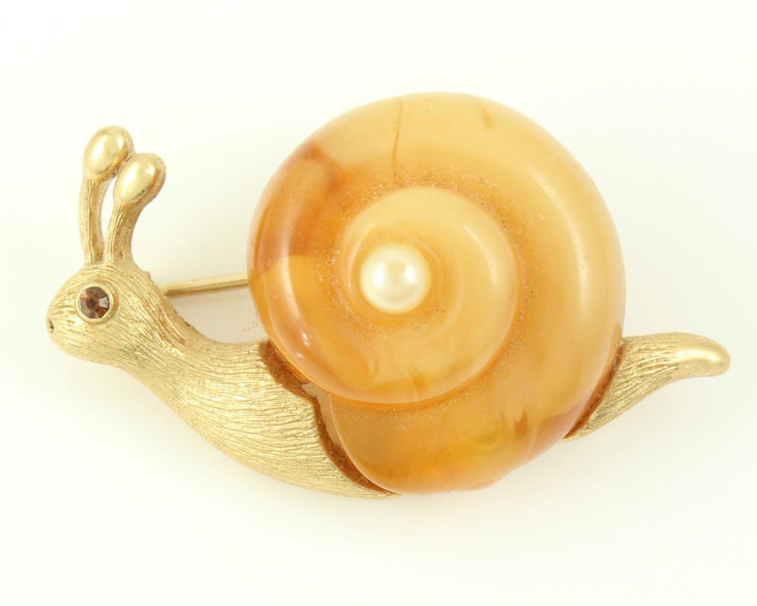 Vintage Fuller Lucite Snail Brooch, Vintage Figural Snail Pin, Gold ...