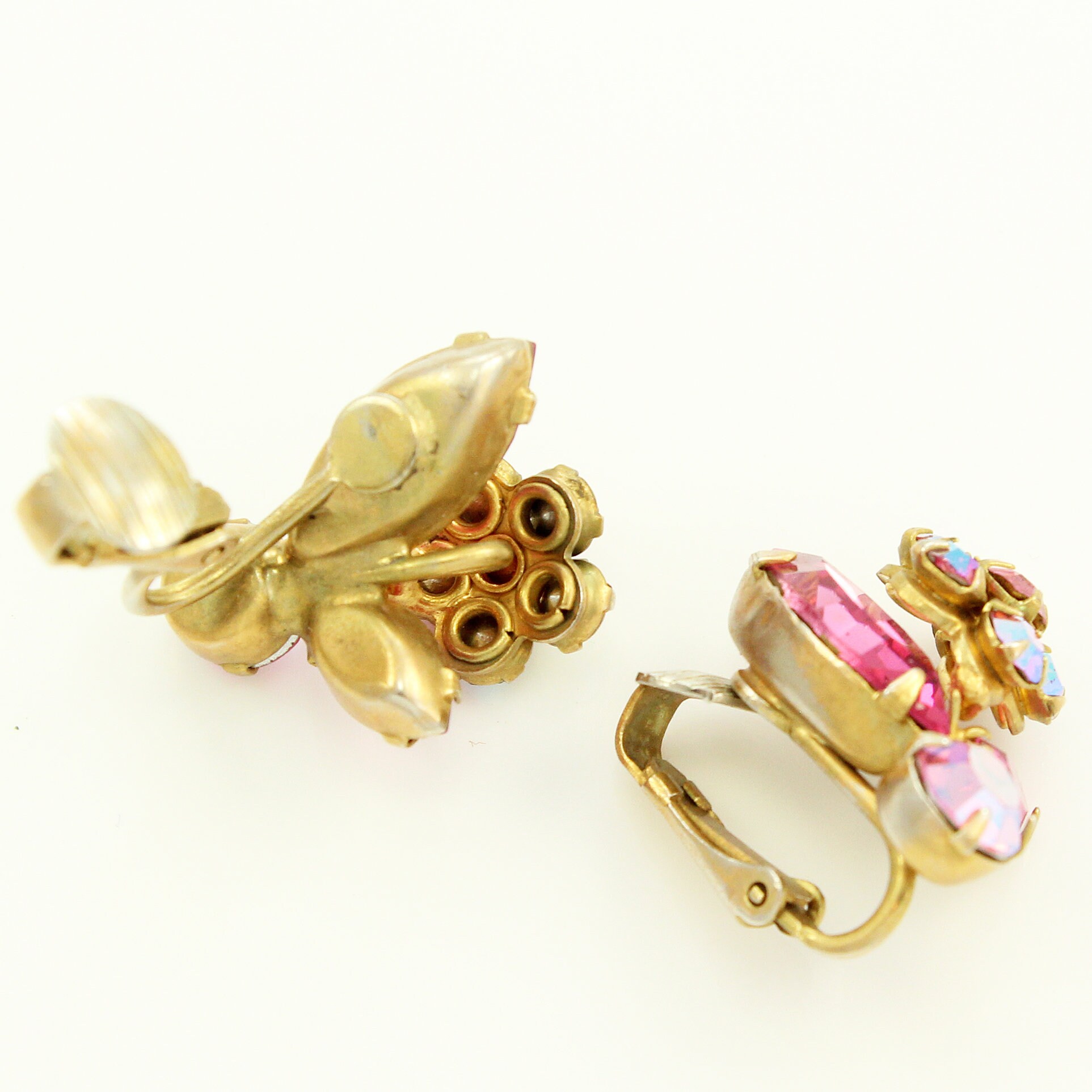 Vintage Hot Pink Regency Rhinestone Brooch Pin and Earrings - Signed ...