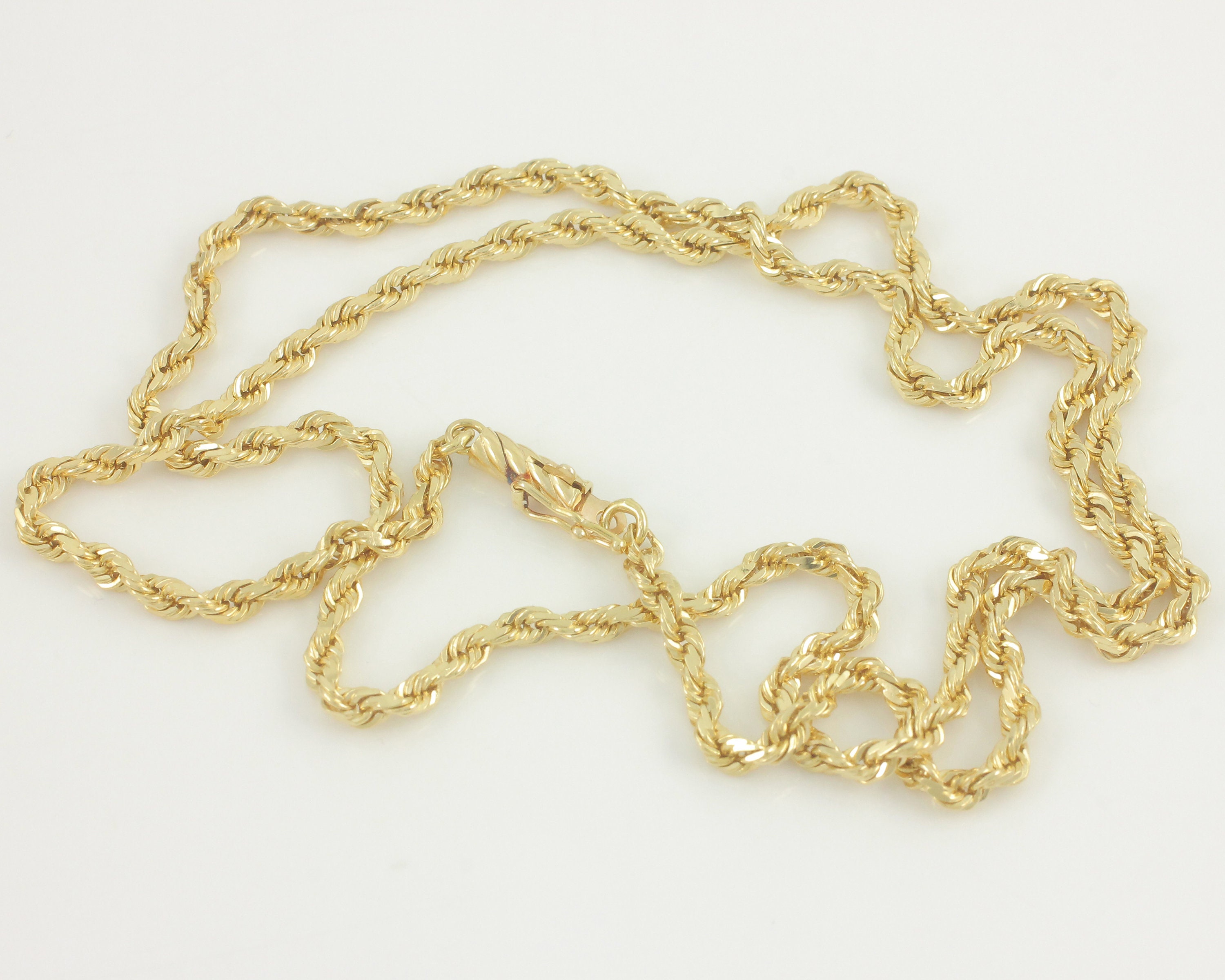 Vintage 14K Diamond Cut Rope Chain Necklace 20 Inch Long, 14K Solid Rope Chain, 14K Yellow Gold ...