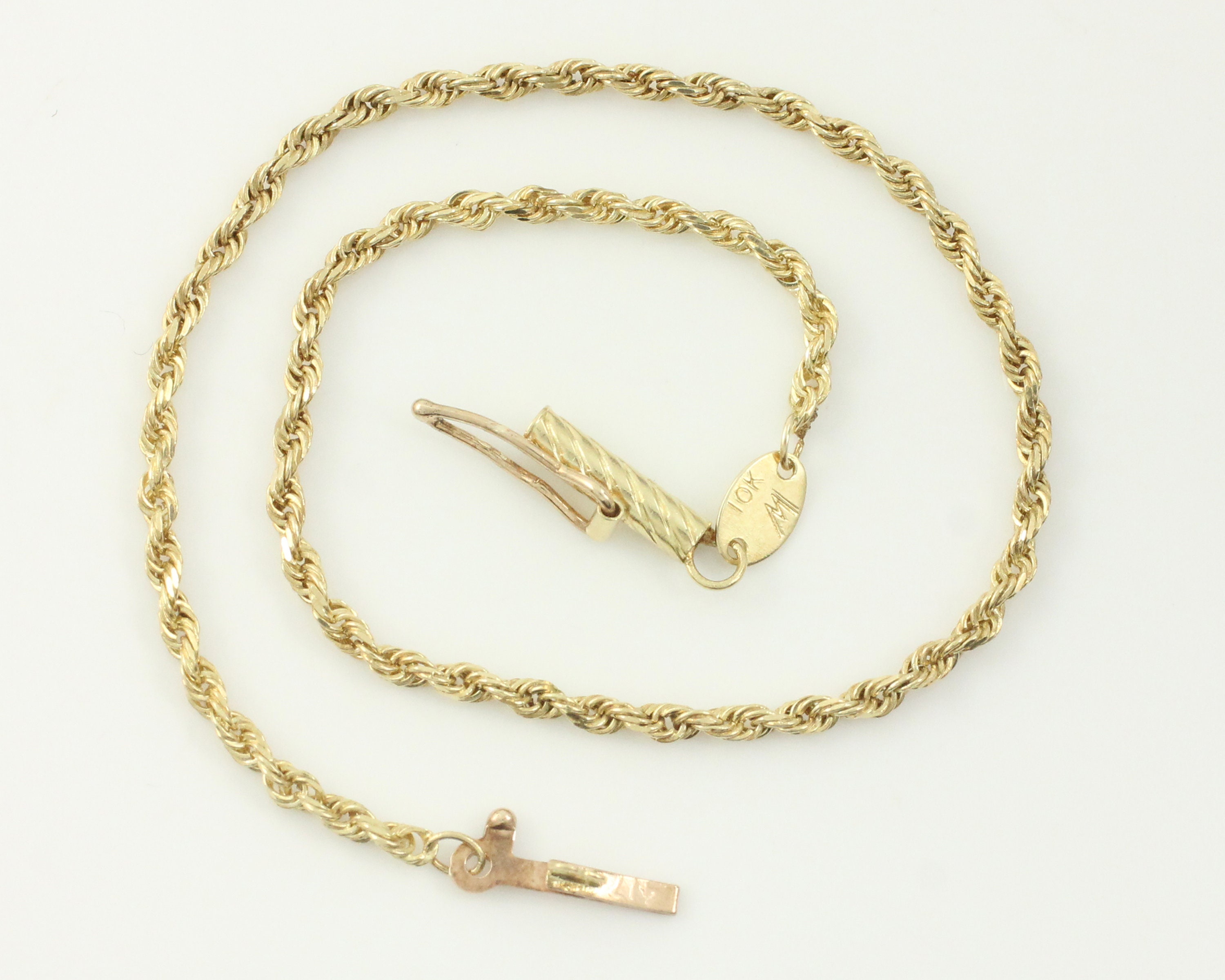 Vintage 10K Gold Diamond Cut Rope Bracelet, 1980s 10K Rope Chain ...