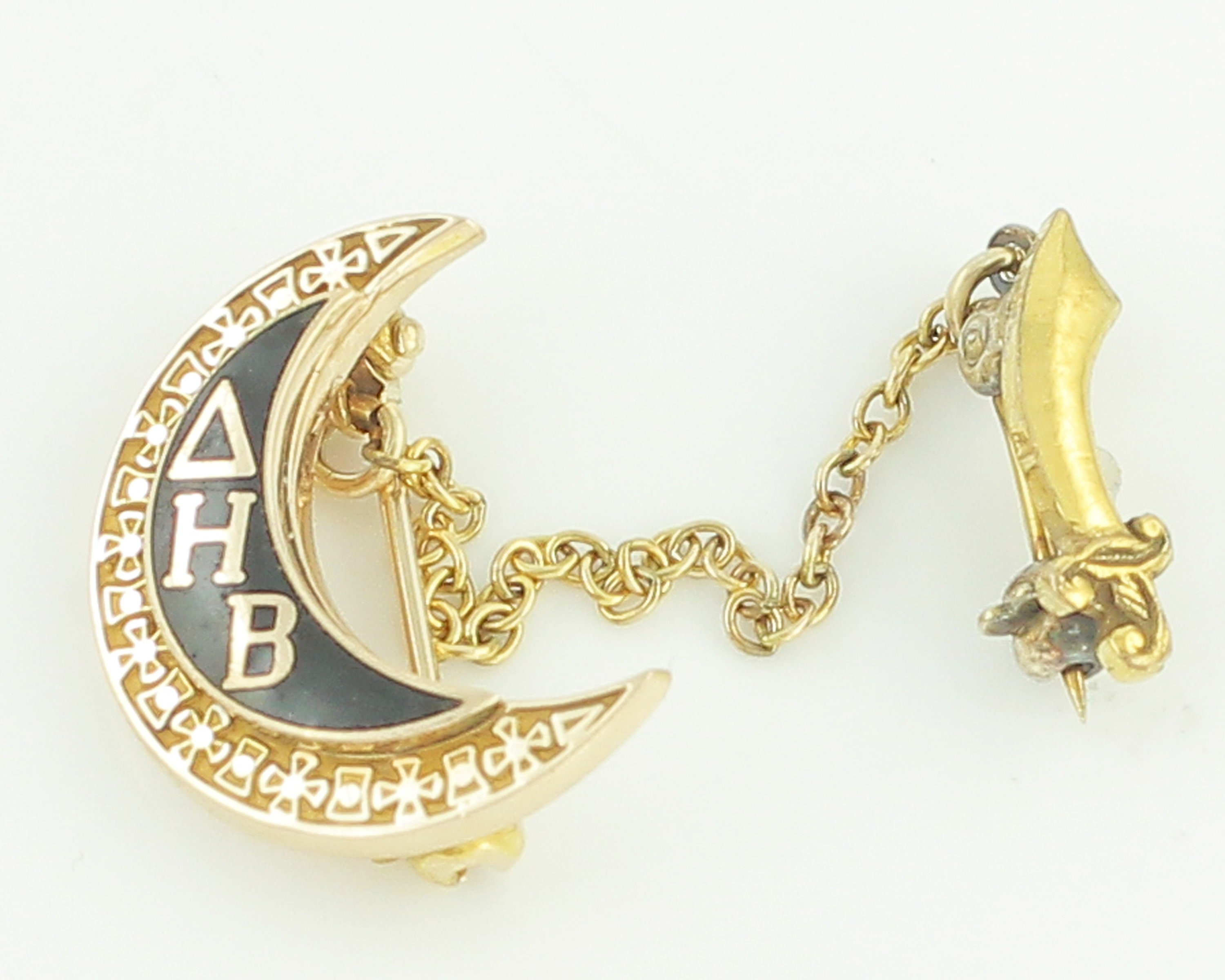 Delta Eta Beta Sorority Fraternity Badge - Crescent Moon10K Yellow Gold ...