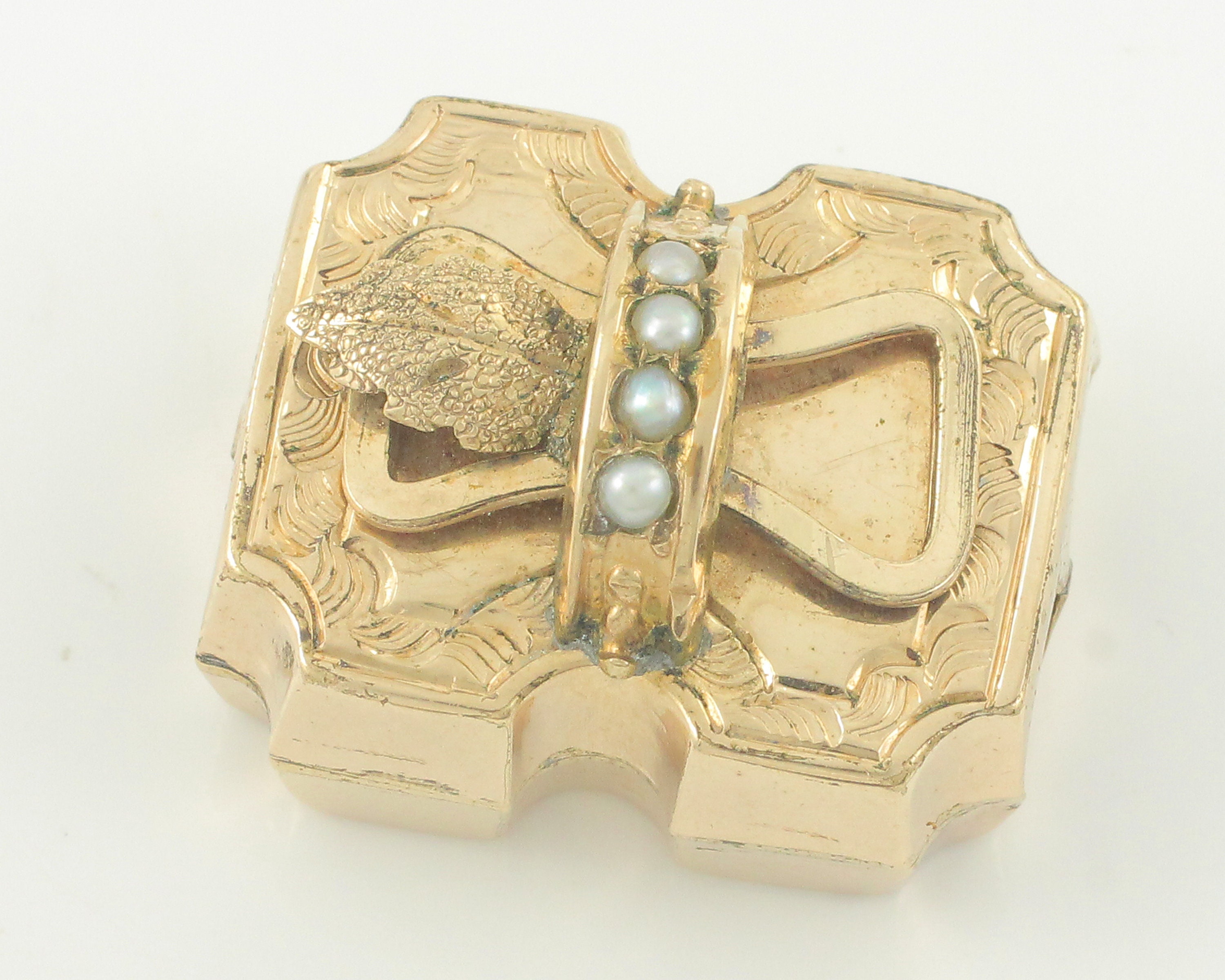 Antique Victorian 10K Gold Filled Seed Pearl Watch Chain Slide, Vintage ...