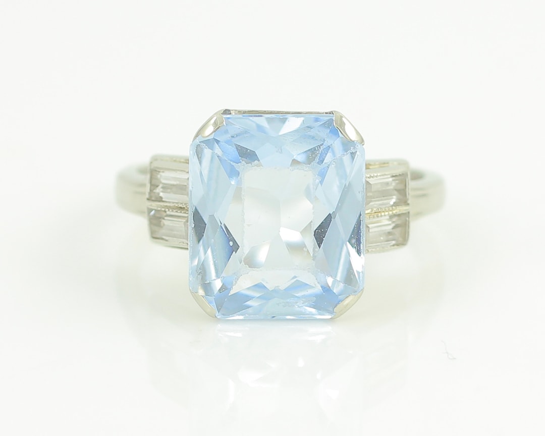 Vintage 14K Light Blue Spinel Ring, 14K White Gold Lab Created Spinel ...