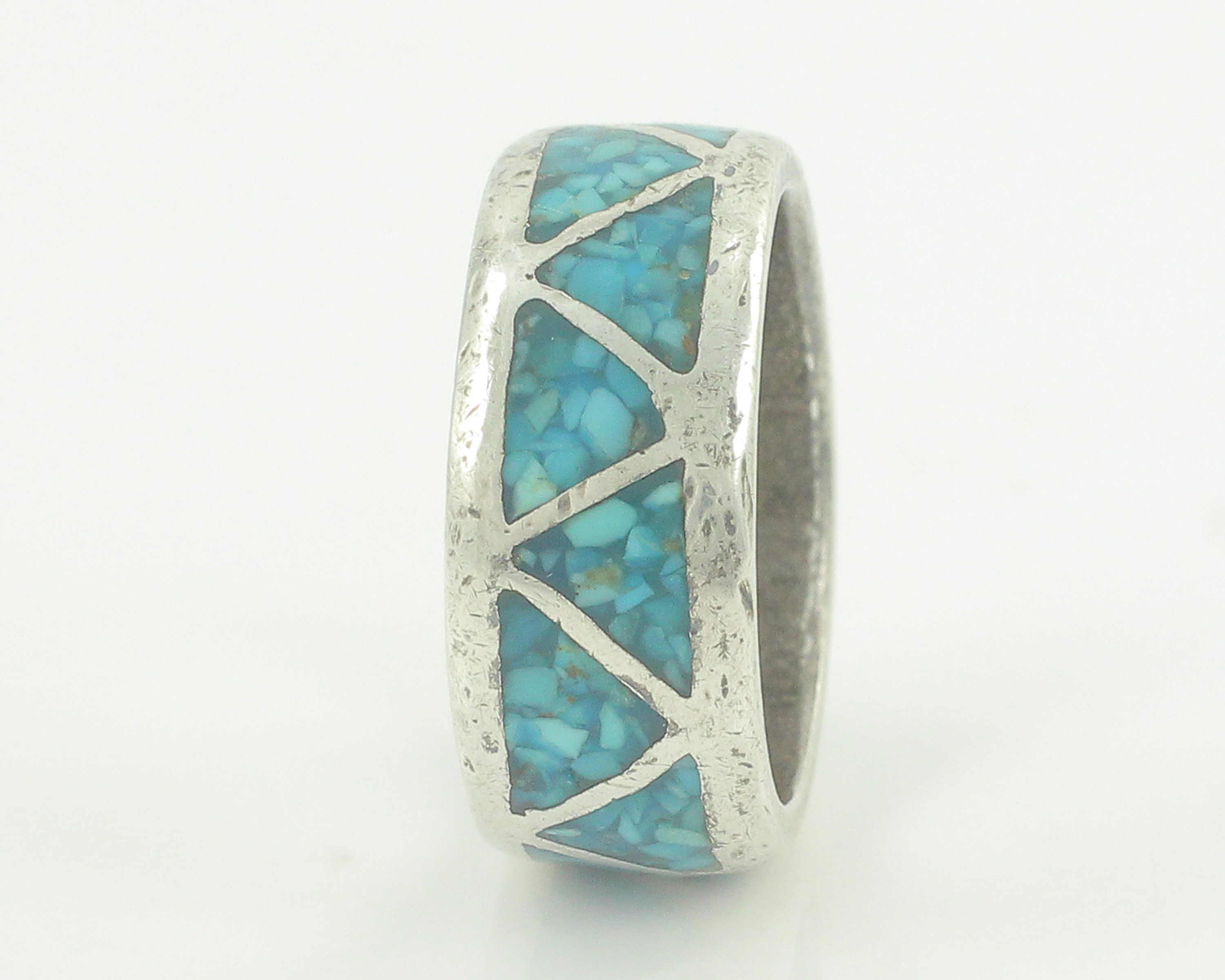 Vintage Sterling Crushed Turquoise Inlay Band, Sterling Triangle Stone ...