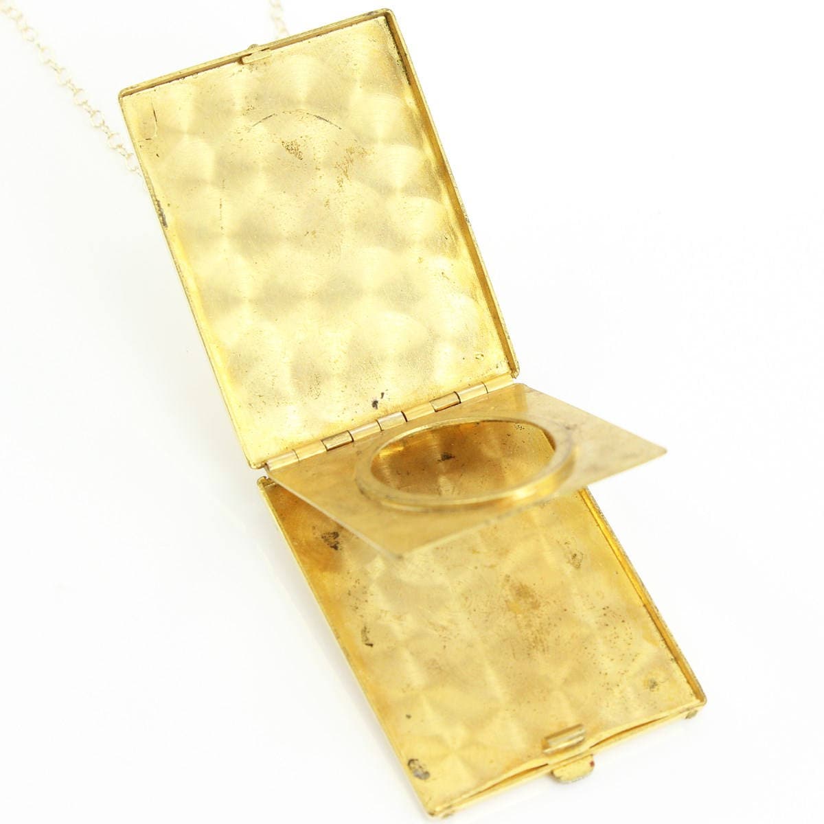 Art Deco Large Locket Engraved Rectangle Pendant Gold Filled Necklace ...