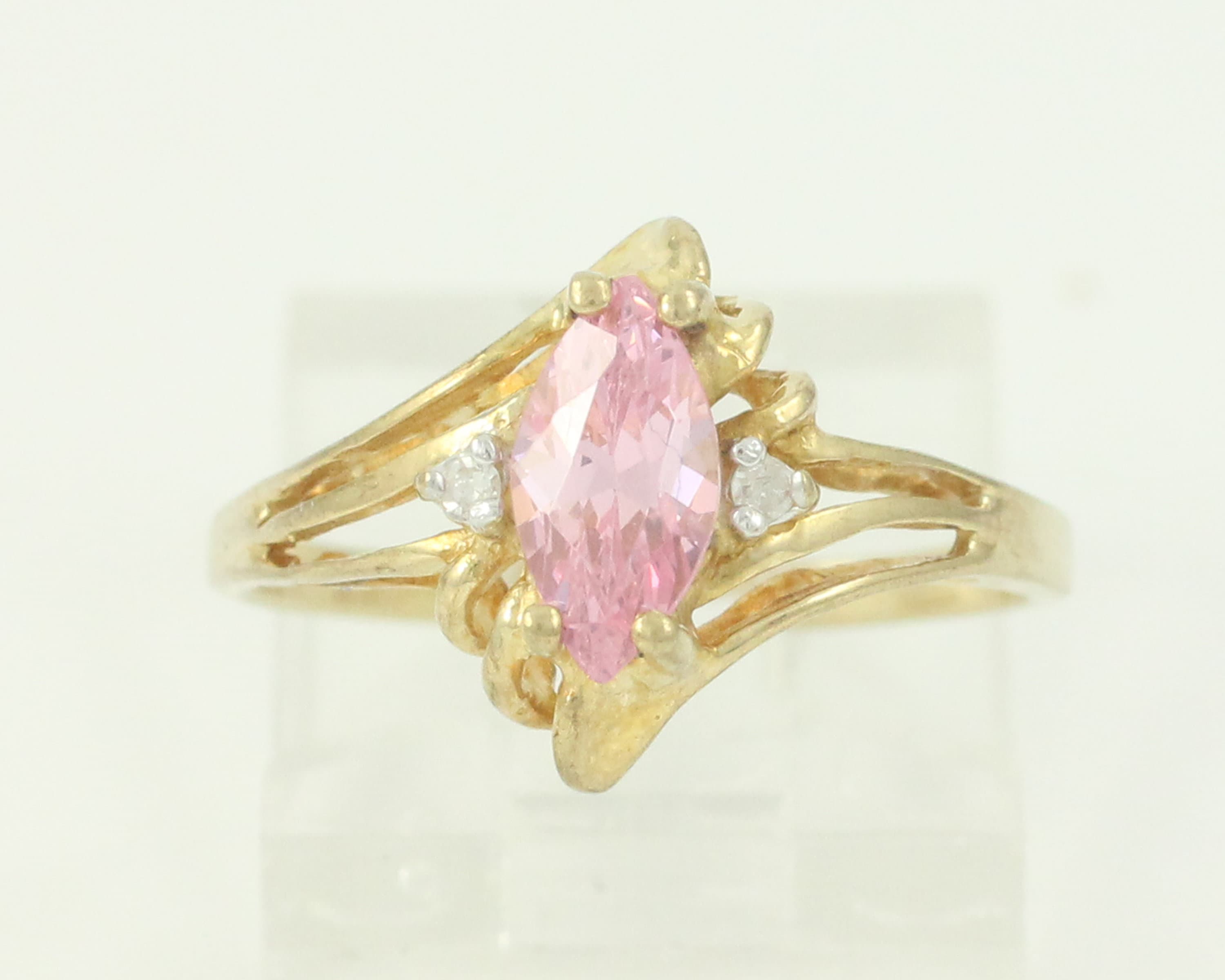 Vintage 10K Pink CZ Ring, 10K Pink Marquise CZ Solitaire Magic Glo Ring ...