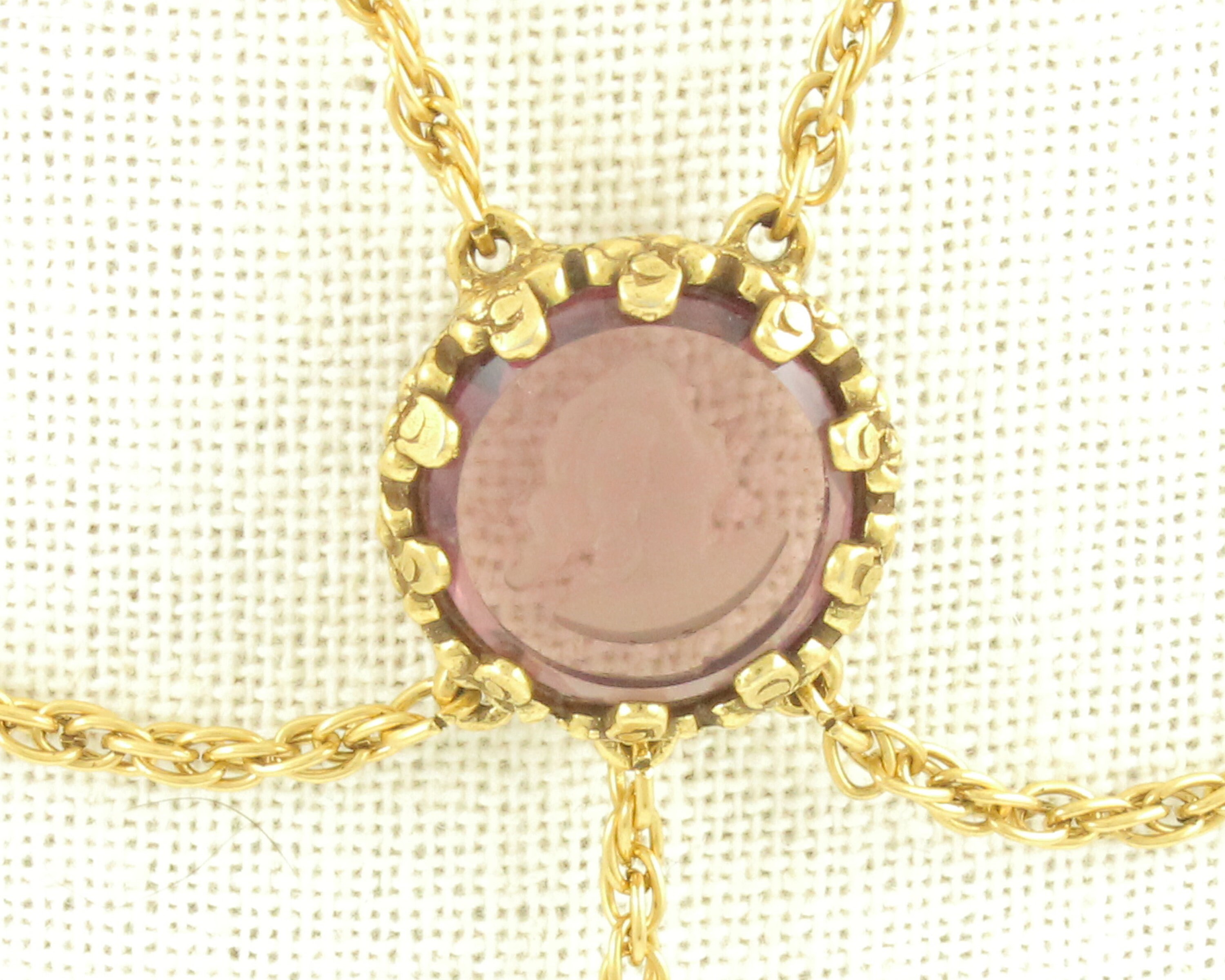 Vintage Goldette Purple Intaglio Layered Swag Fringe Necklace, Vintage ...