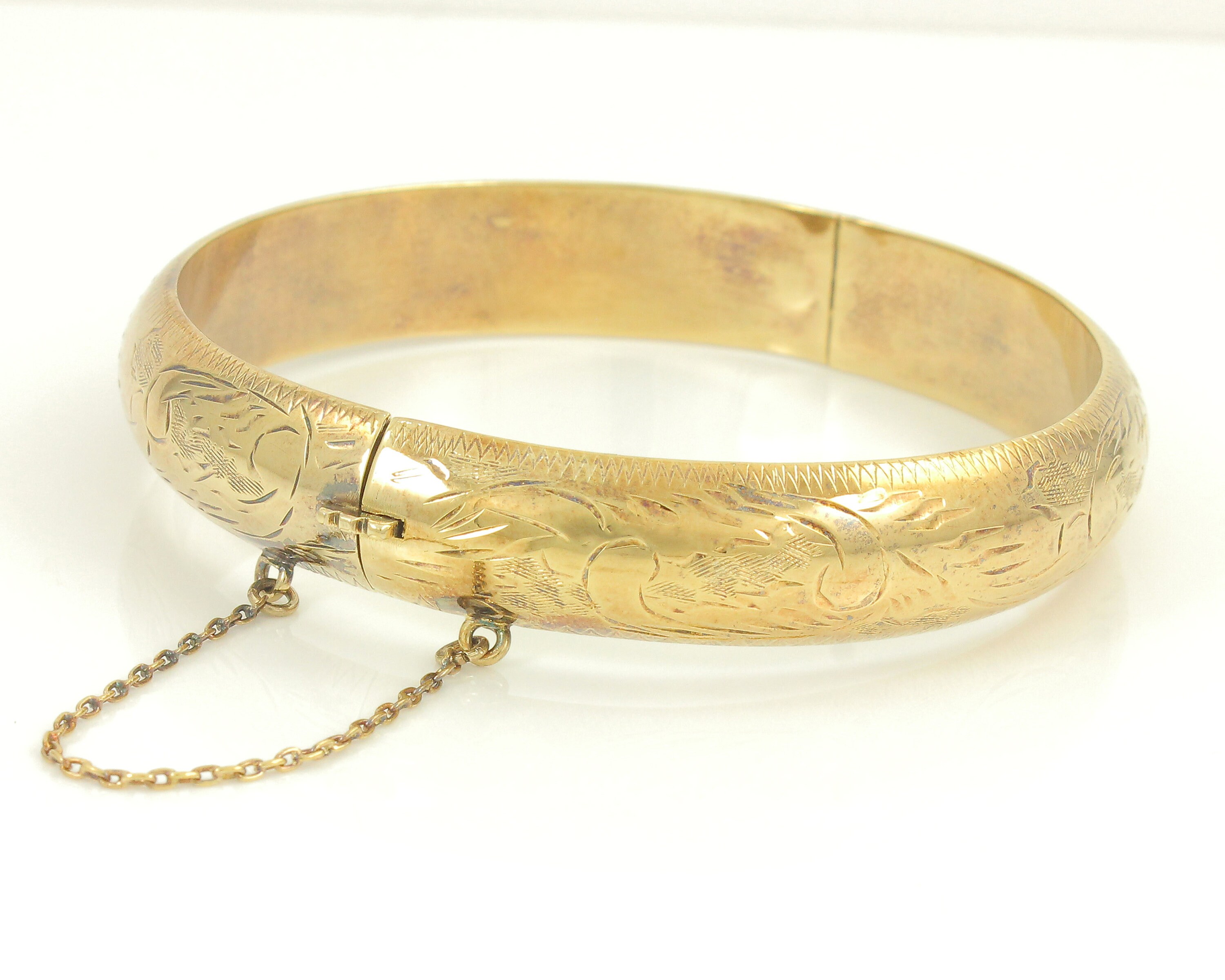 Vintage Engraved Sterling Silver Vermeil Bangle Bracelet, Vermeil 925 ...