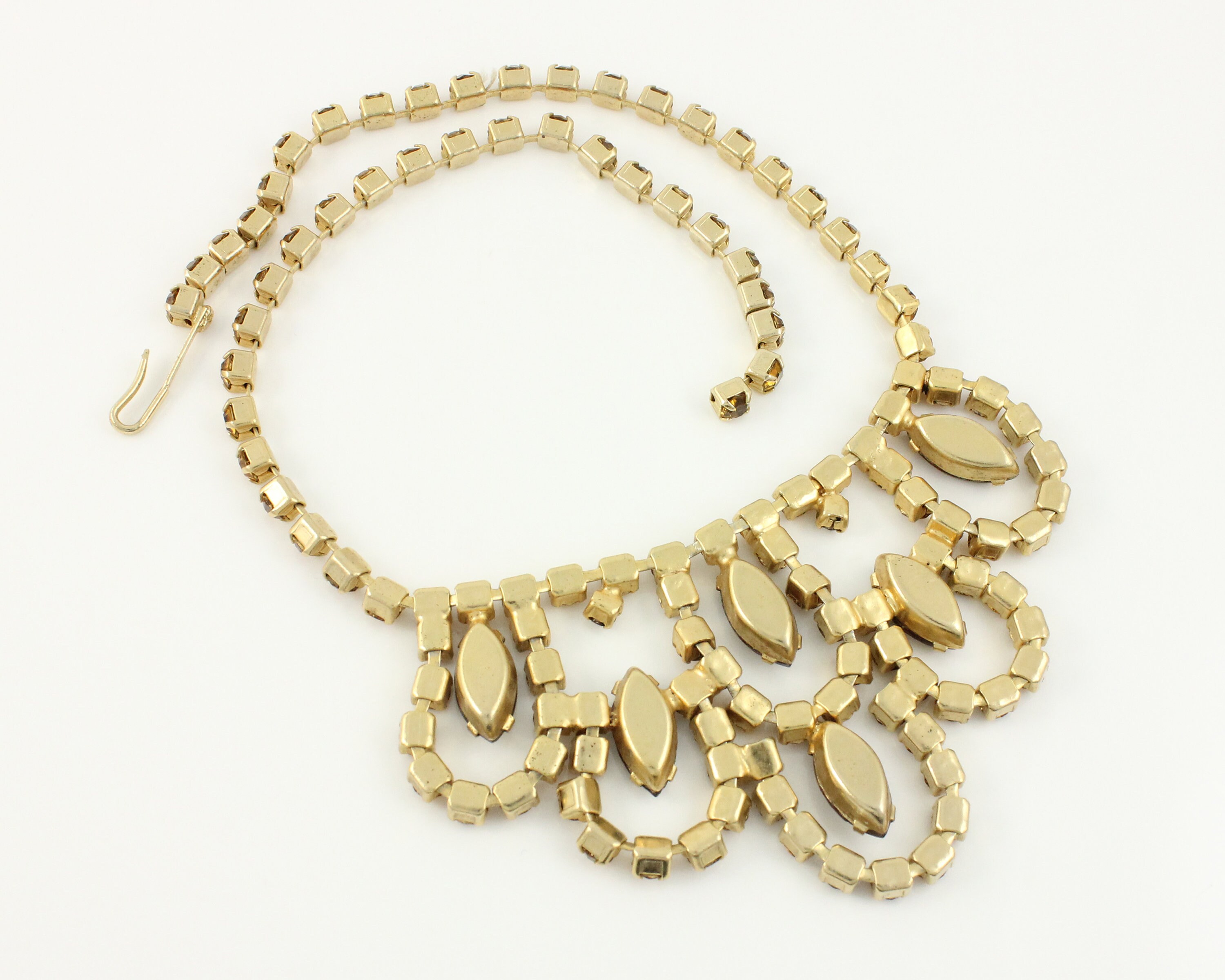 Vintage Honey Gold and Root Beer Rhinestone Swag Necklace, Vintage ...