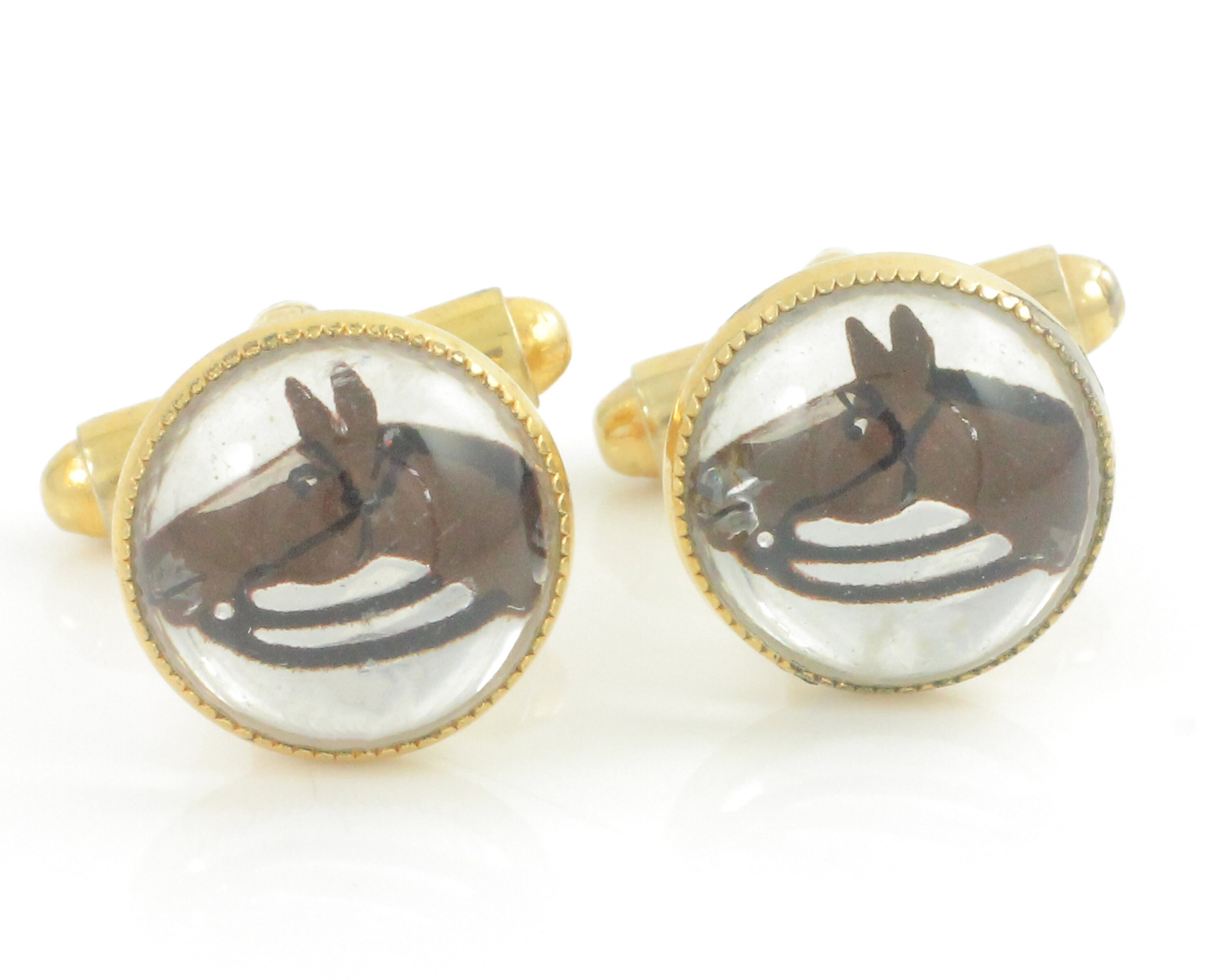 Vintage Horse Cuff Links, Reverse Painted Horse Cufflinks, Equestrian ...