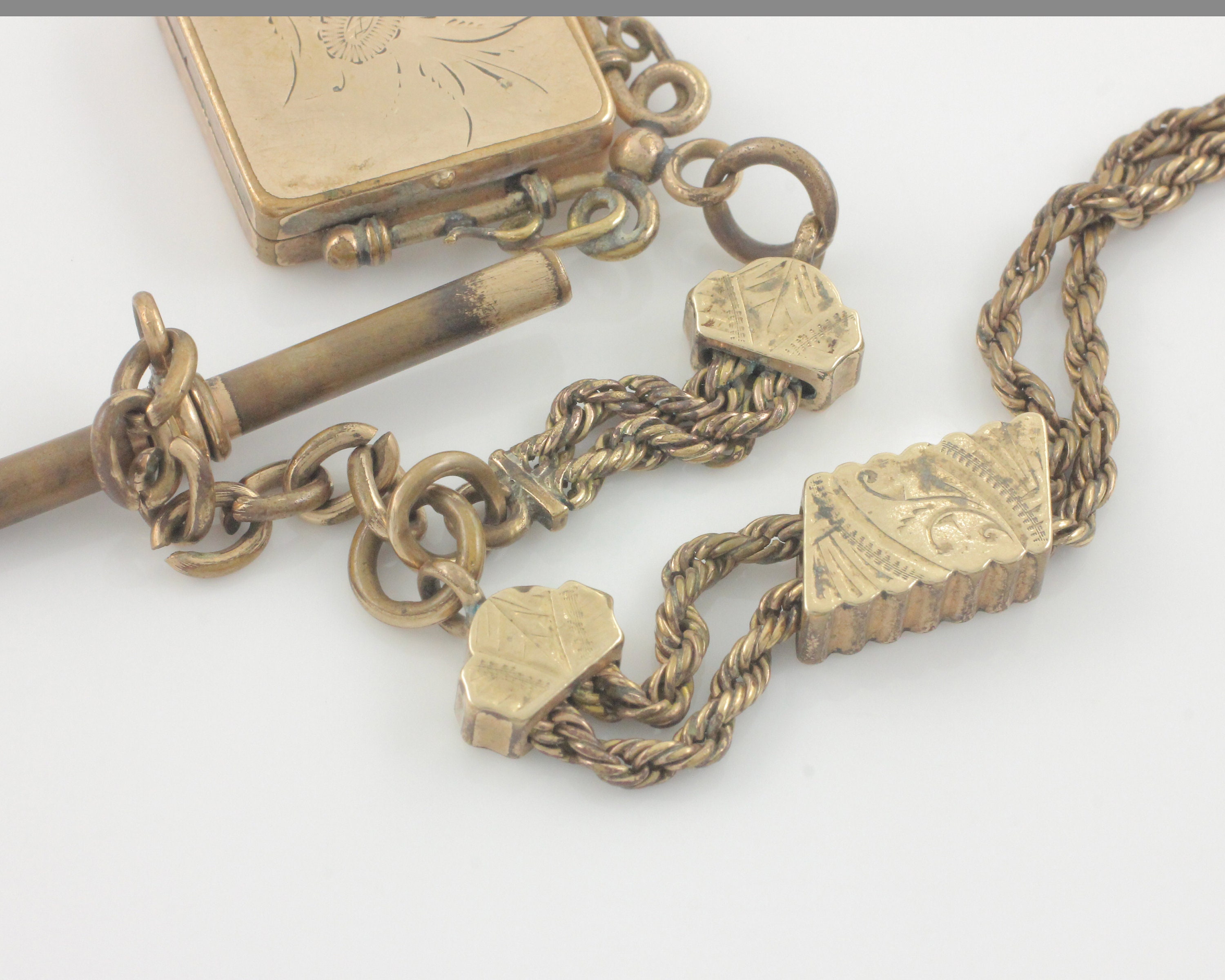 Victorian Gold Filled Albert Watch Chain with Locket Fob, 1880s GF ...