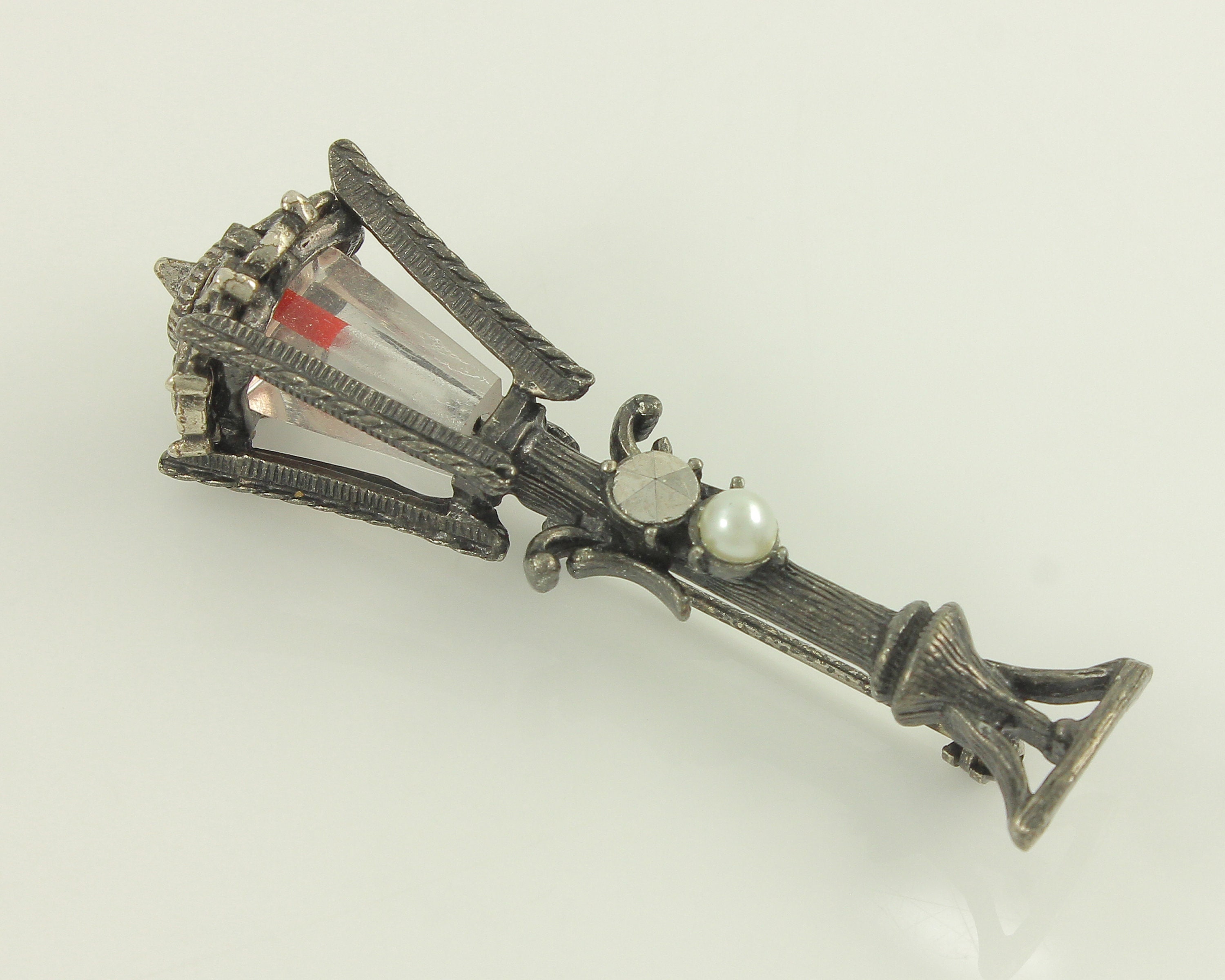 Vintage Hollycraft Street Light Brooch, Hollycraft Antique Silver Tone ...