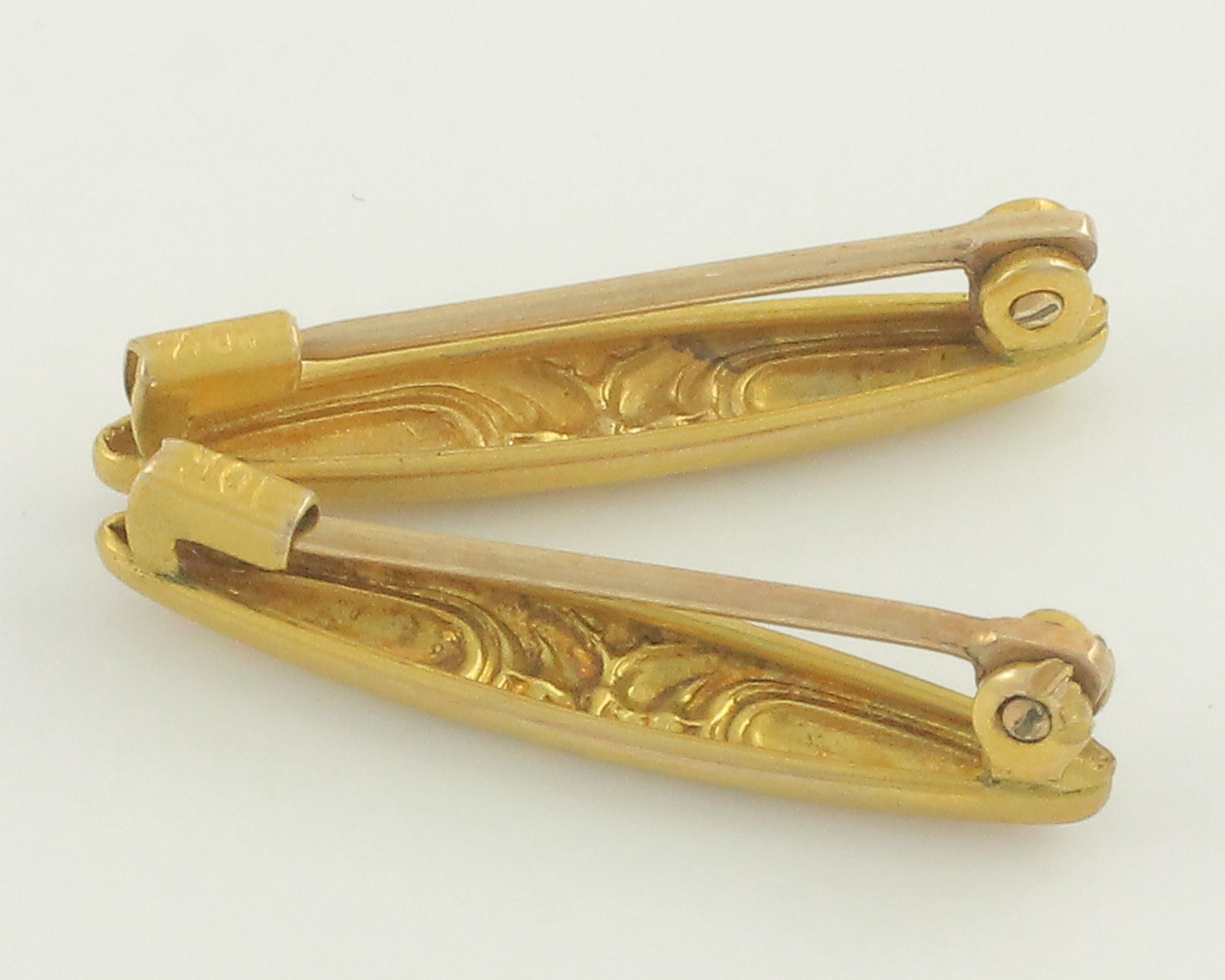 Edwardian 10K Gold Beauty Pin Pair, 10K Repousse Antique Lingerie ...