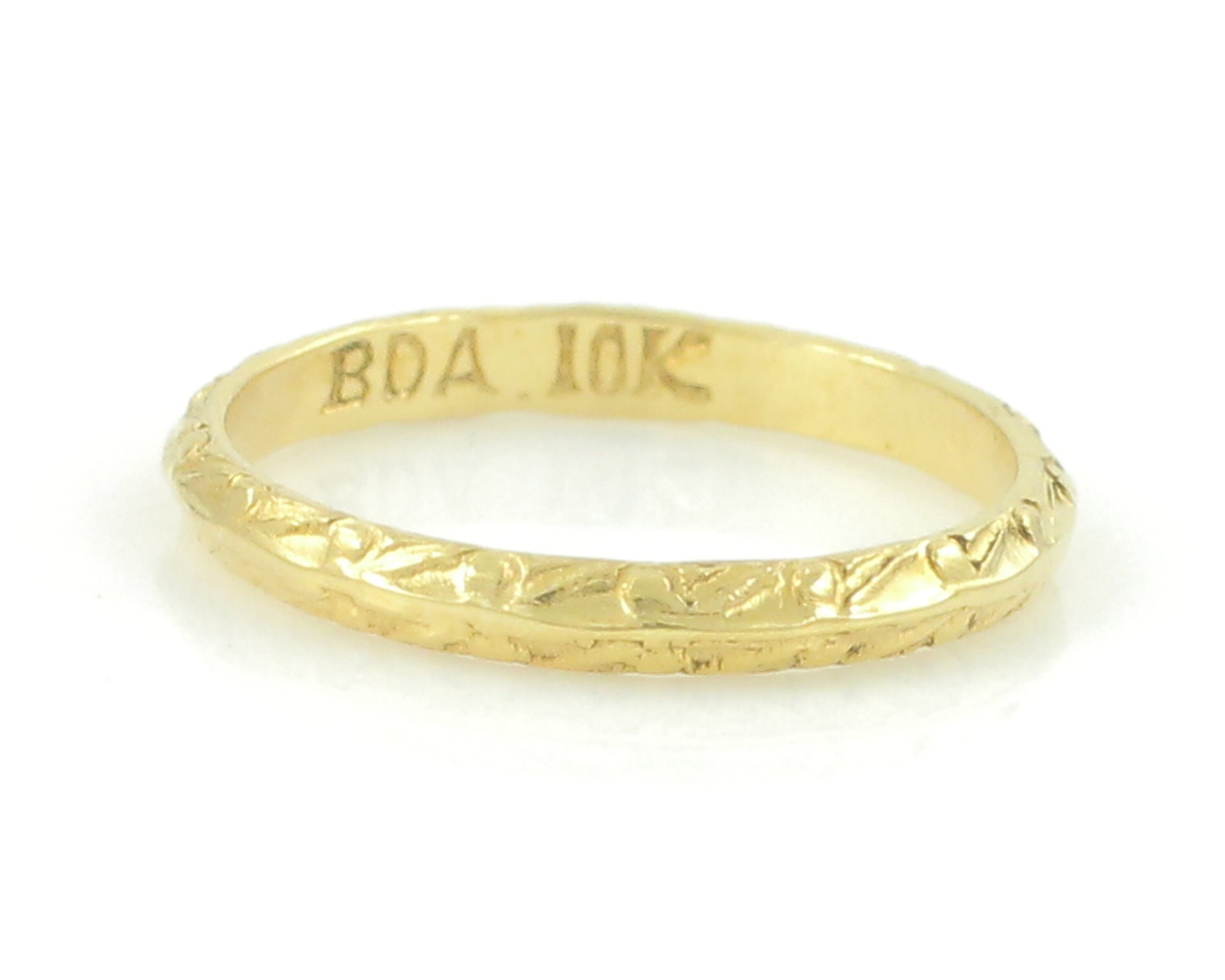 Antique 10K Yellow Gold Engraved Baby Band Ring, Art Deco 10K Solid ...