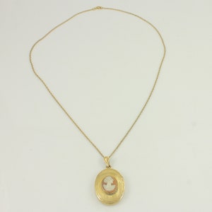 Vintage Gold Filled Cameo Locket Necklace, 1930s Lestage Shell Cameo ...