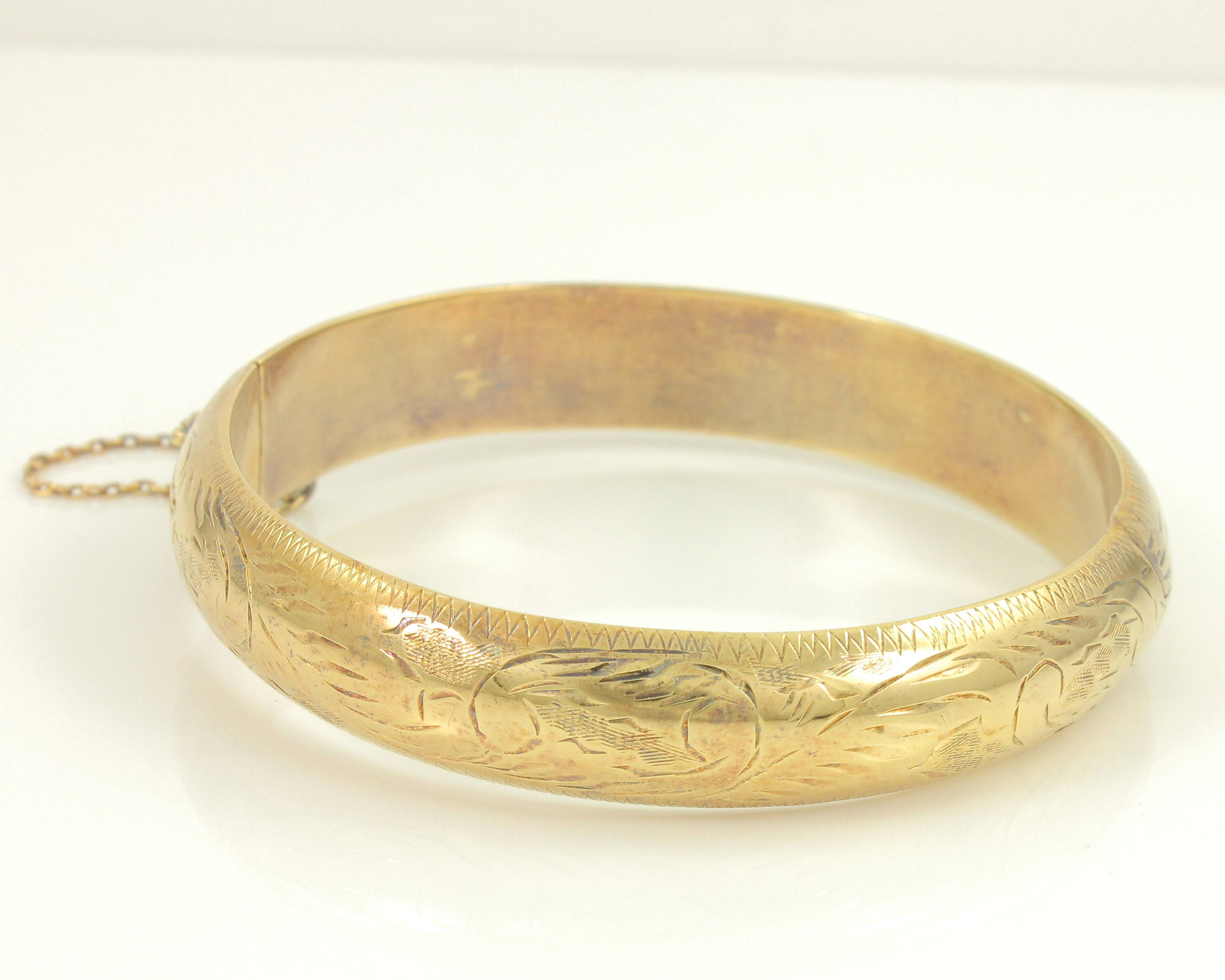 Vintage Engraved Sterling Silver Vermeil Bangle Bracelet, Vermeil 925 ...