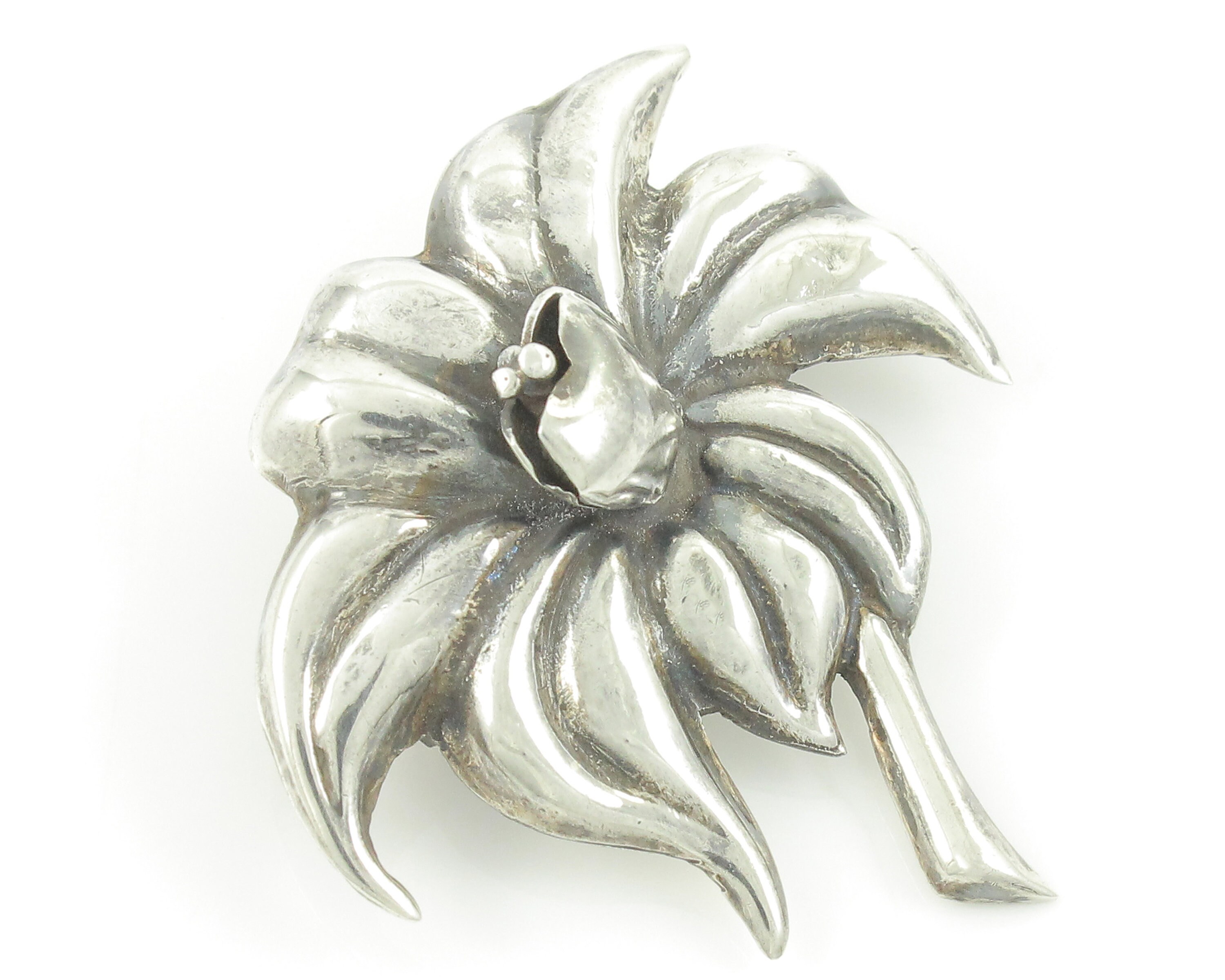 Vintage Alfredo Villasana Silver Flower Brooch, 1950s Mexico Silver ...