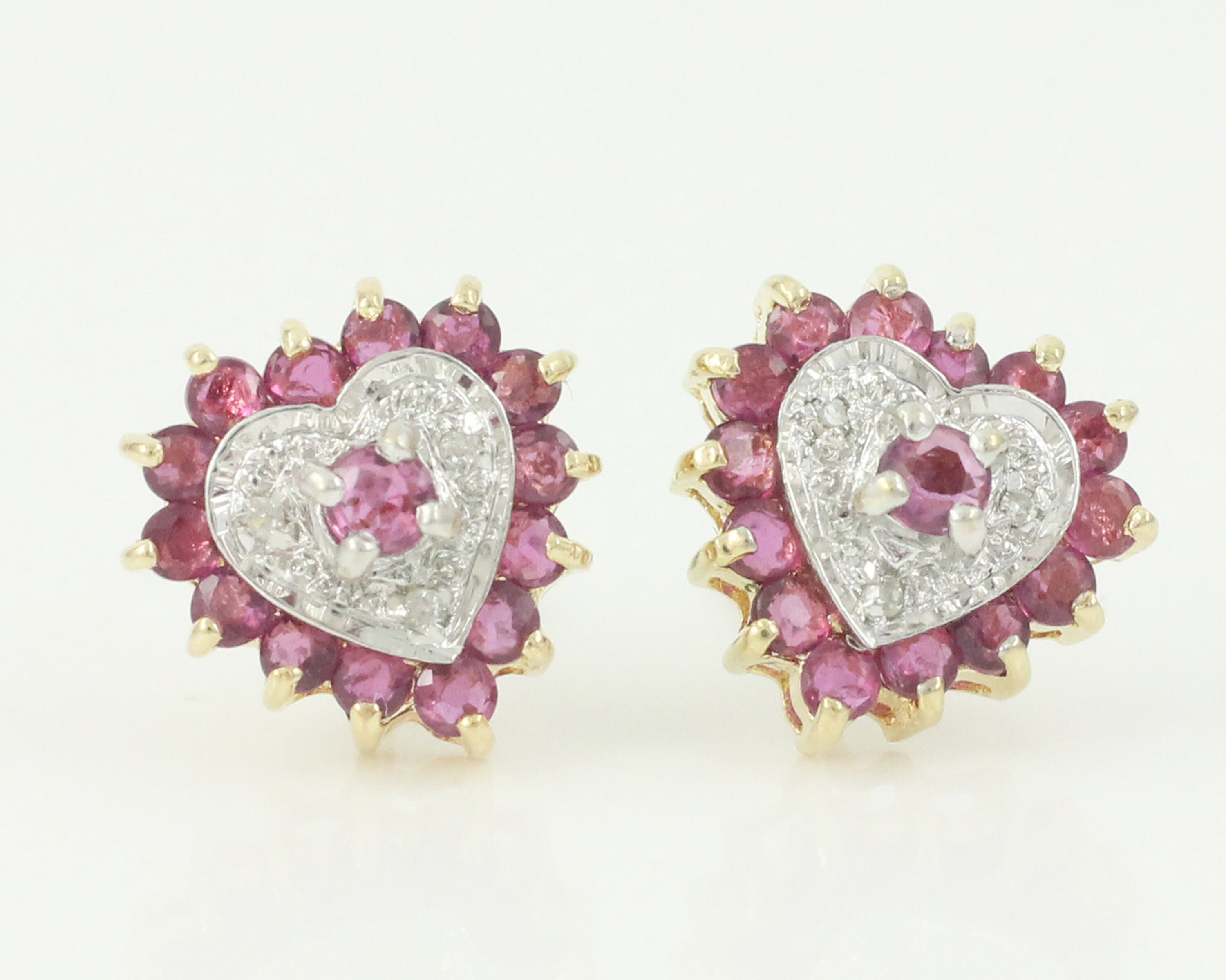 Vintage 14K Enhanced Ruby Diamond Heart Earrings, 1980s 14K Gold Ruby ...